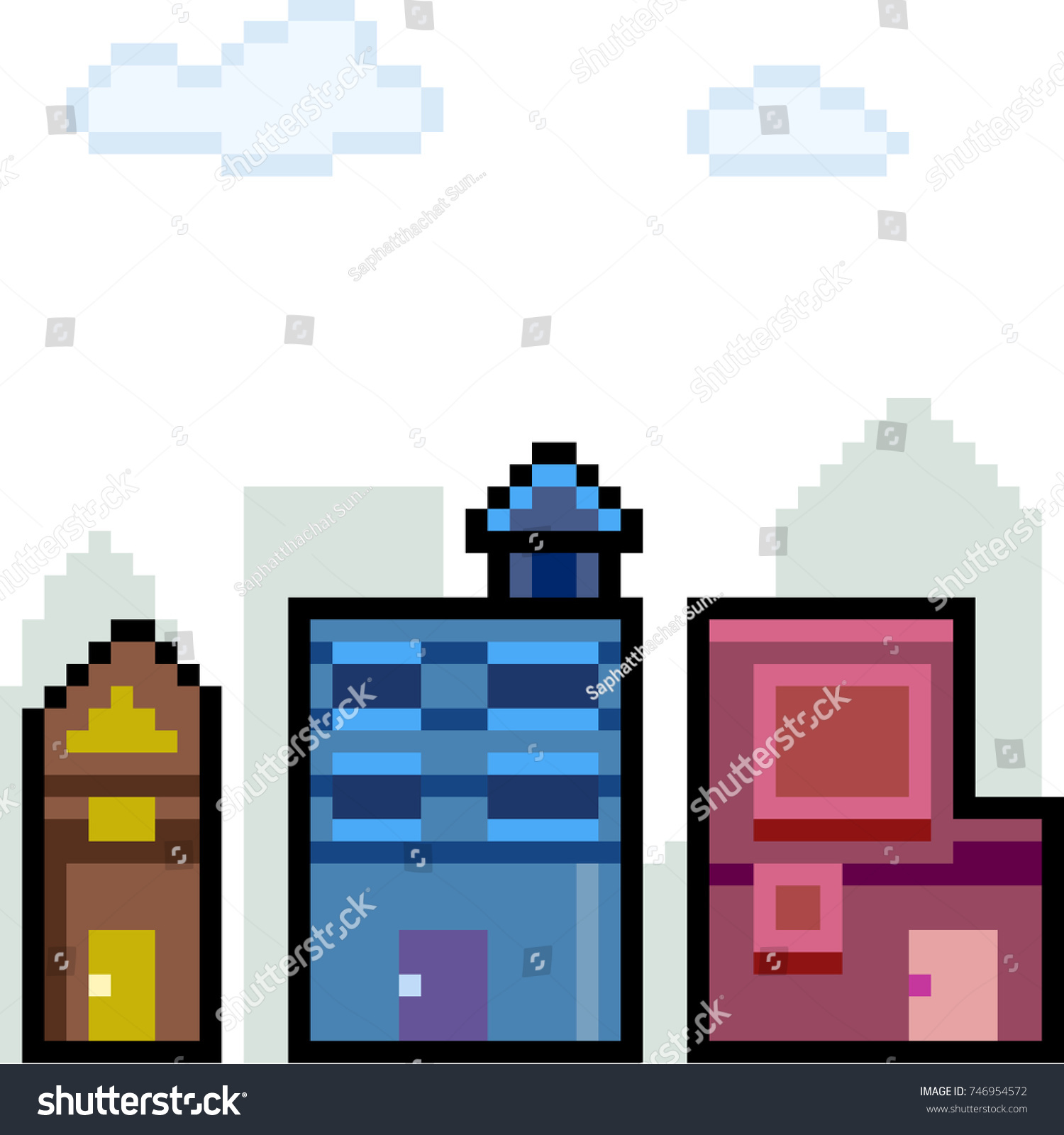 Vector Pixel Art Town Isolated Stock Vector (Royalty Free) 746954572