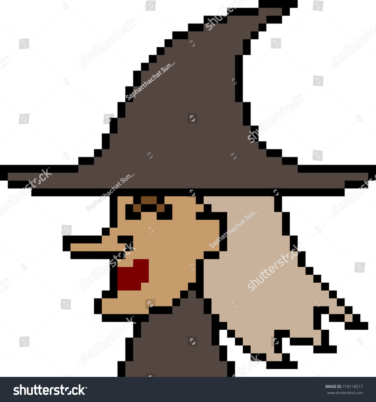 Vector Pixel Art Witch Head Isolated Stock Vector (Royalty Free) 710118217