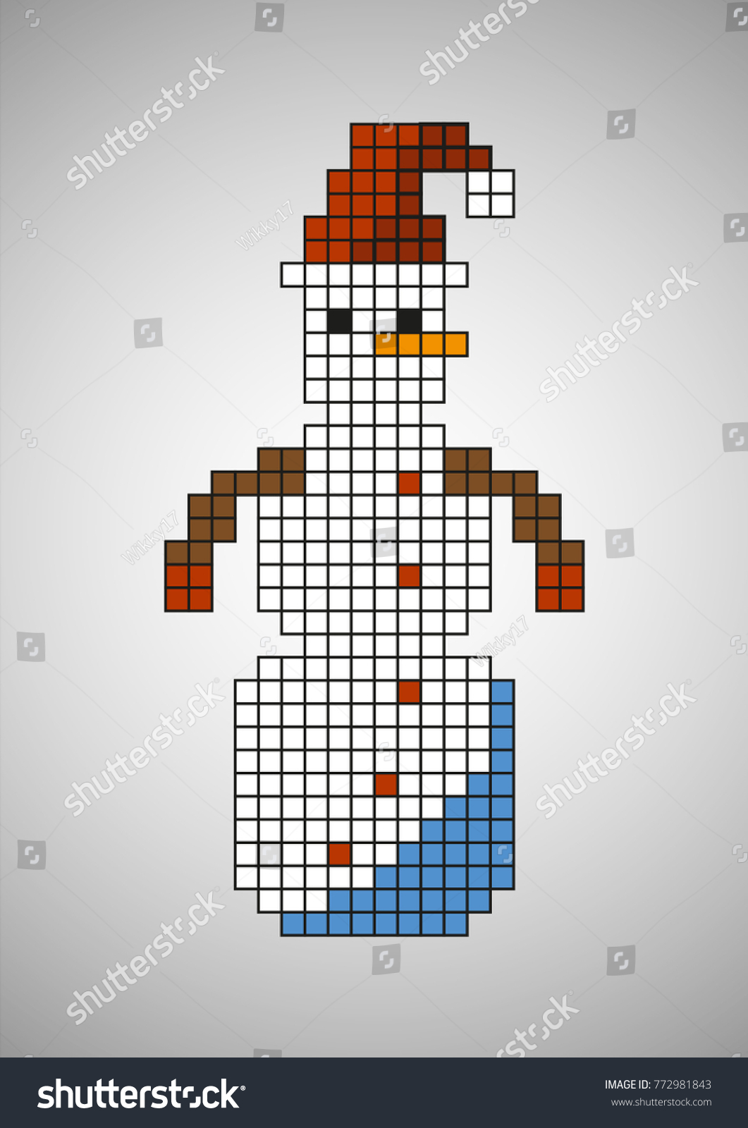 Vector Pixel Art Snowman : image vectorielle de stock (libre de droits ...
