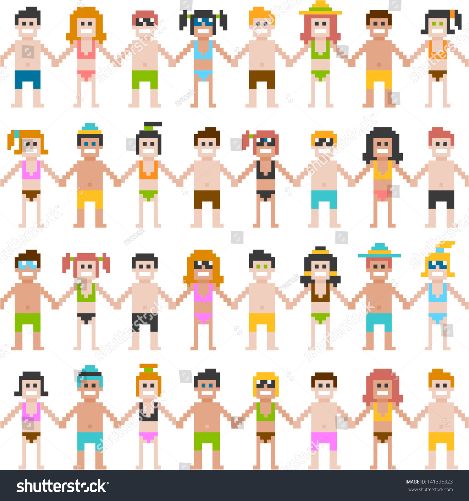 Vector Pixel Beach People Seamless Pattern Stock Vector (Royalty Free ...