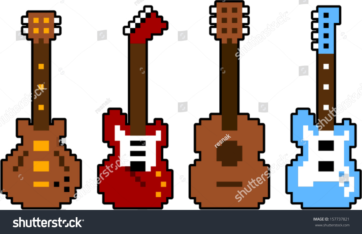 Vector Pixel Guitar Set 1 Separate Stock Vector (Royalty Free) 157737821