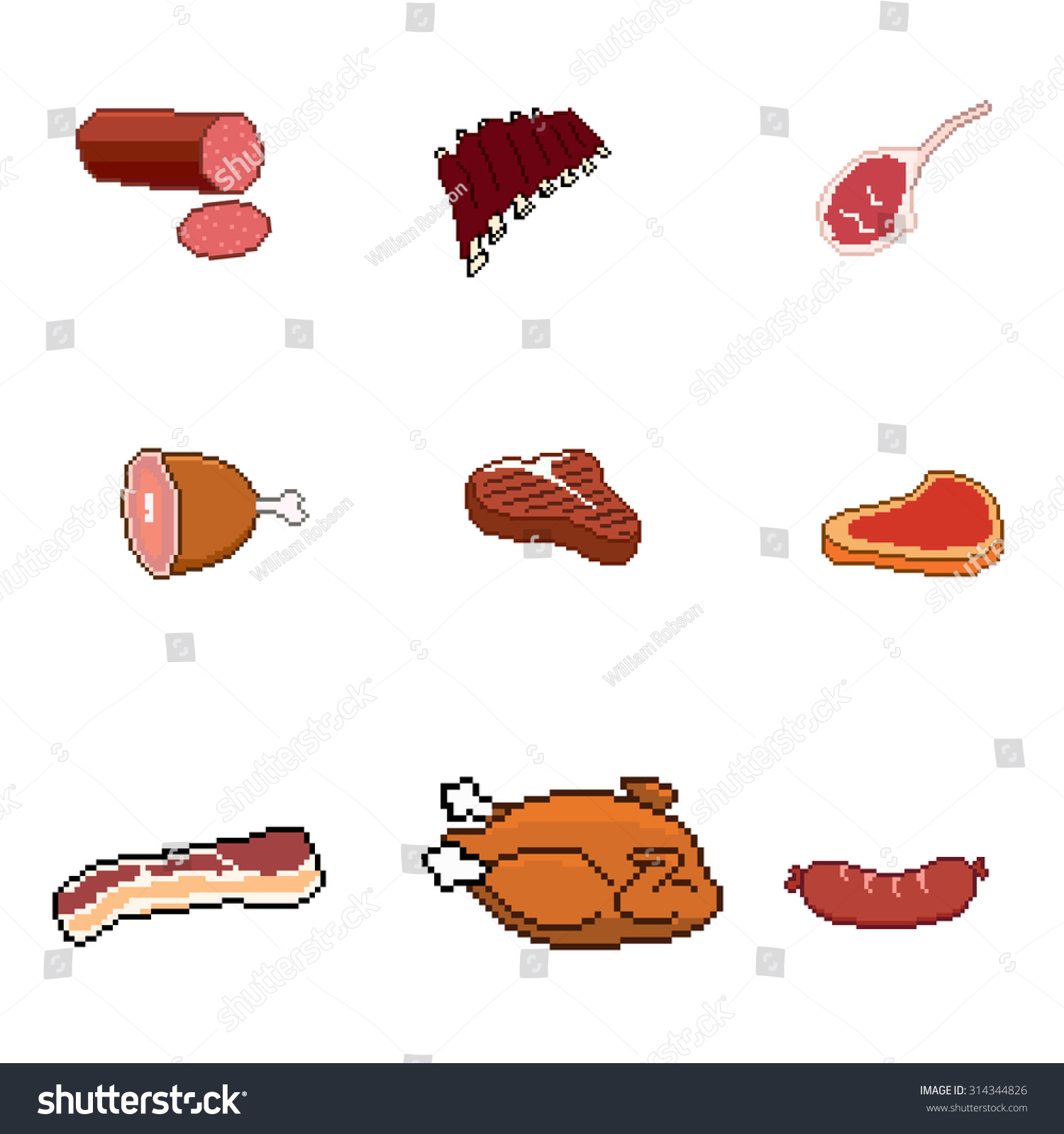 Vector Pixel Meat Products: เวกเตอร์สต็อก (ปลอดค่าลิขสิทธิ์) 314344826 ...