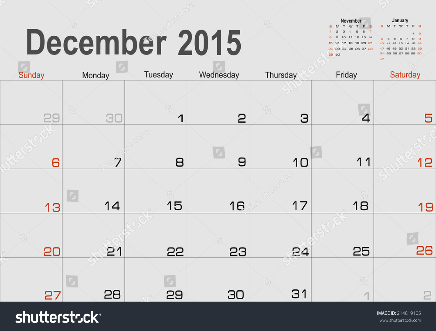 Vector Planning Calendar December 2015 Stock Vector (Royalty Free ...