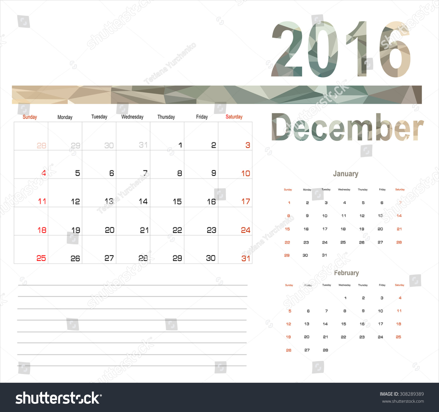 Vector Planning Calendar December 2016 Stock Vector (Royalty Free ...