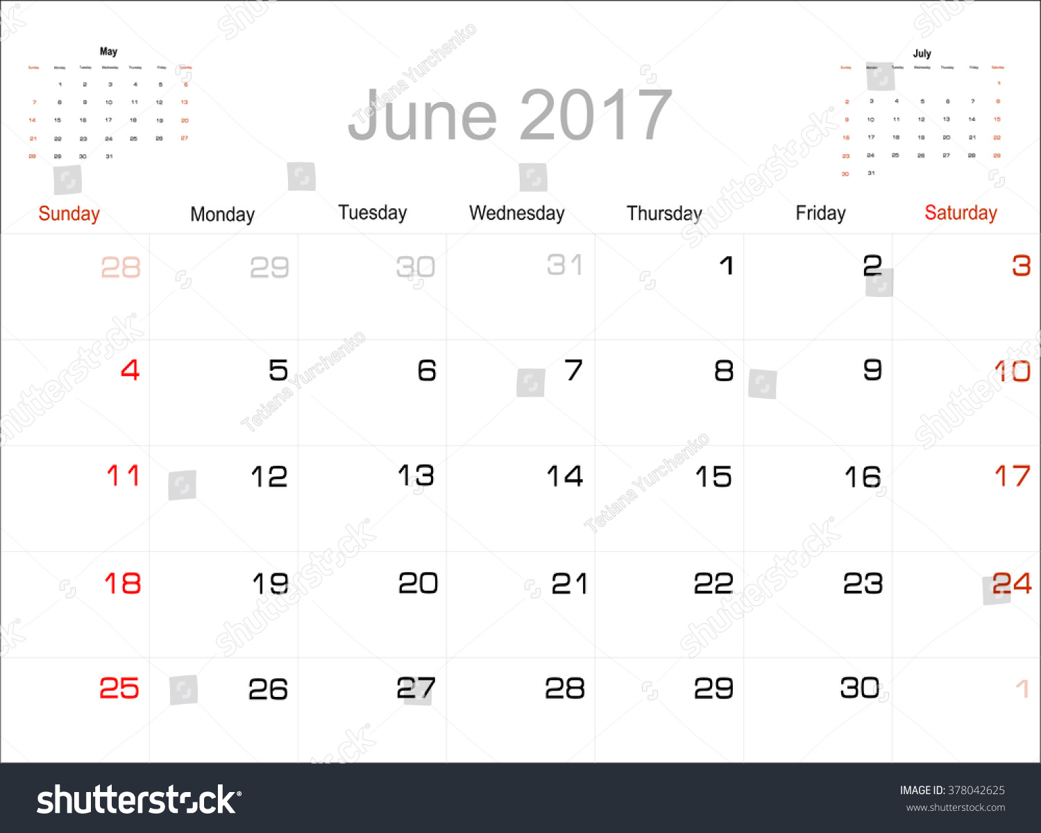 Vector Planning Calendar June 2017 Stock Vector (Royalty Free ...