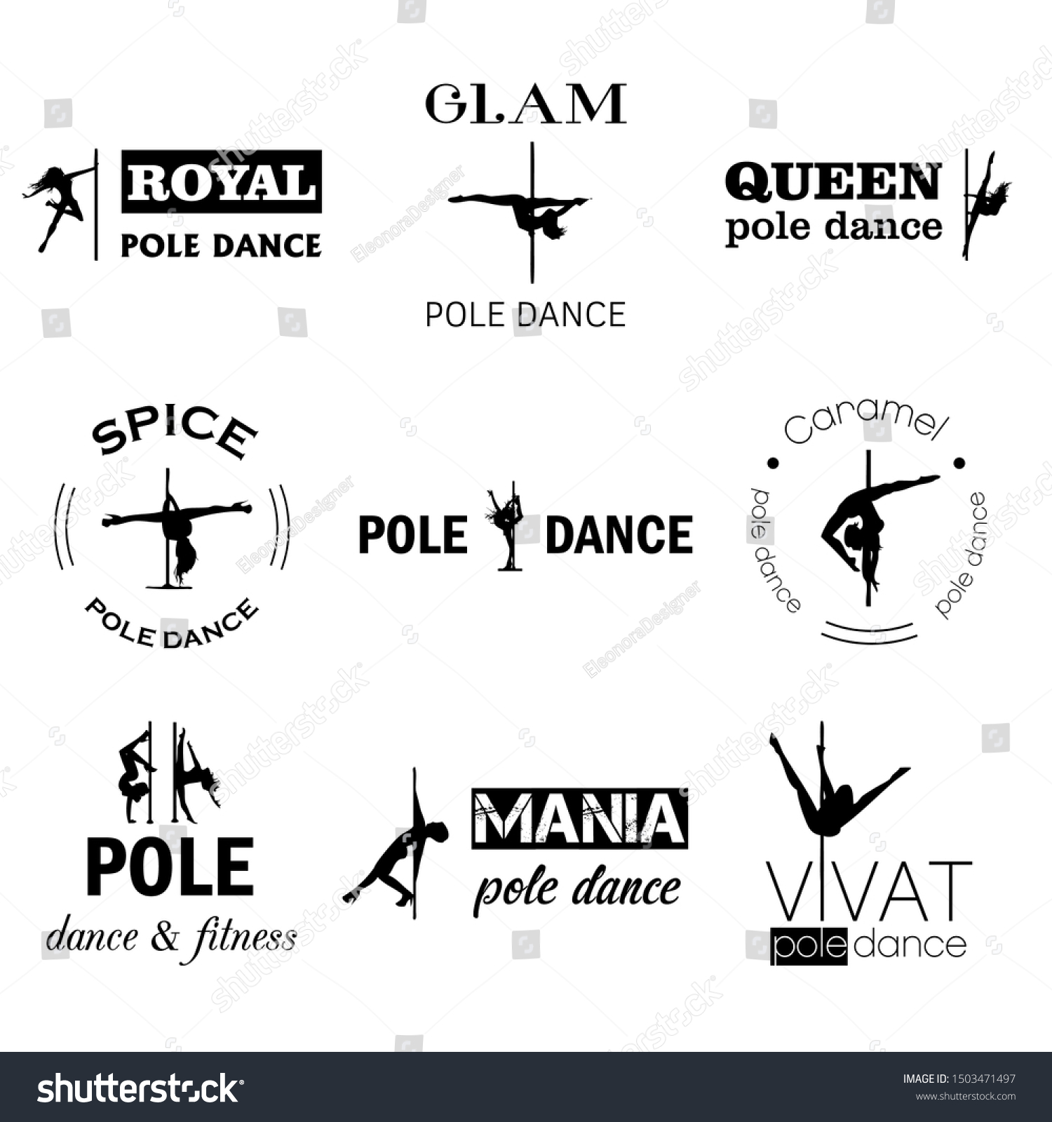 Vector Pole Dance Logos Set Black Stock Vector (Royalty Free) 1503471497