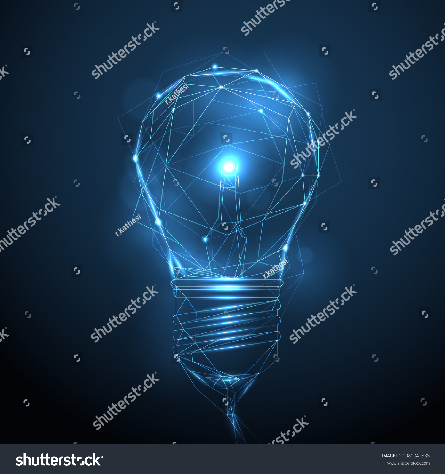 Vector Polygonal Wireframe Shining Light Bulb Stock Vector (Royalty ...