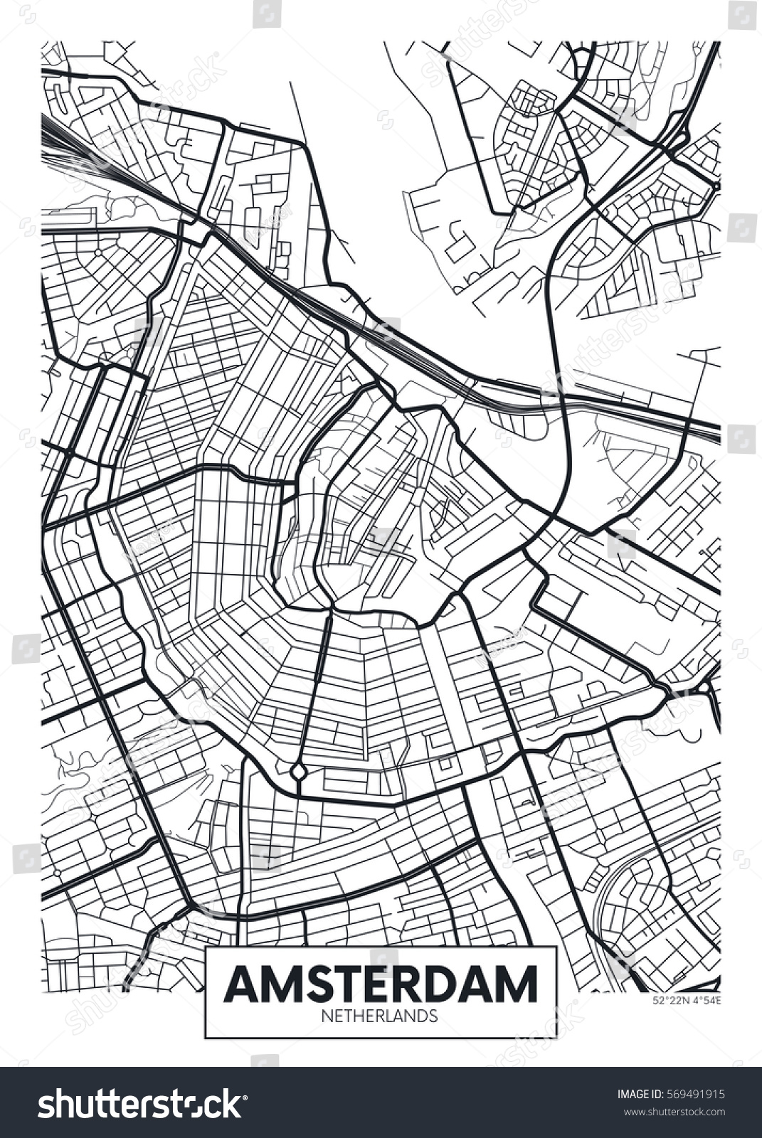 Vector Poster Map City Amsterdam Stock Vector (Royalty Free) 569491915 ...