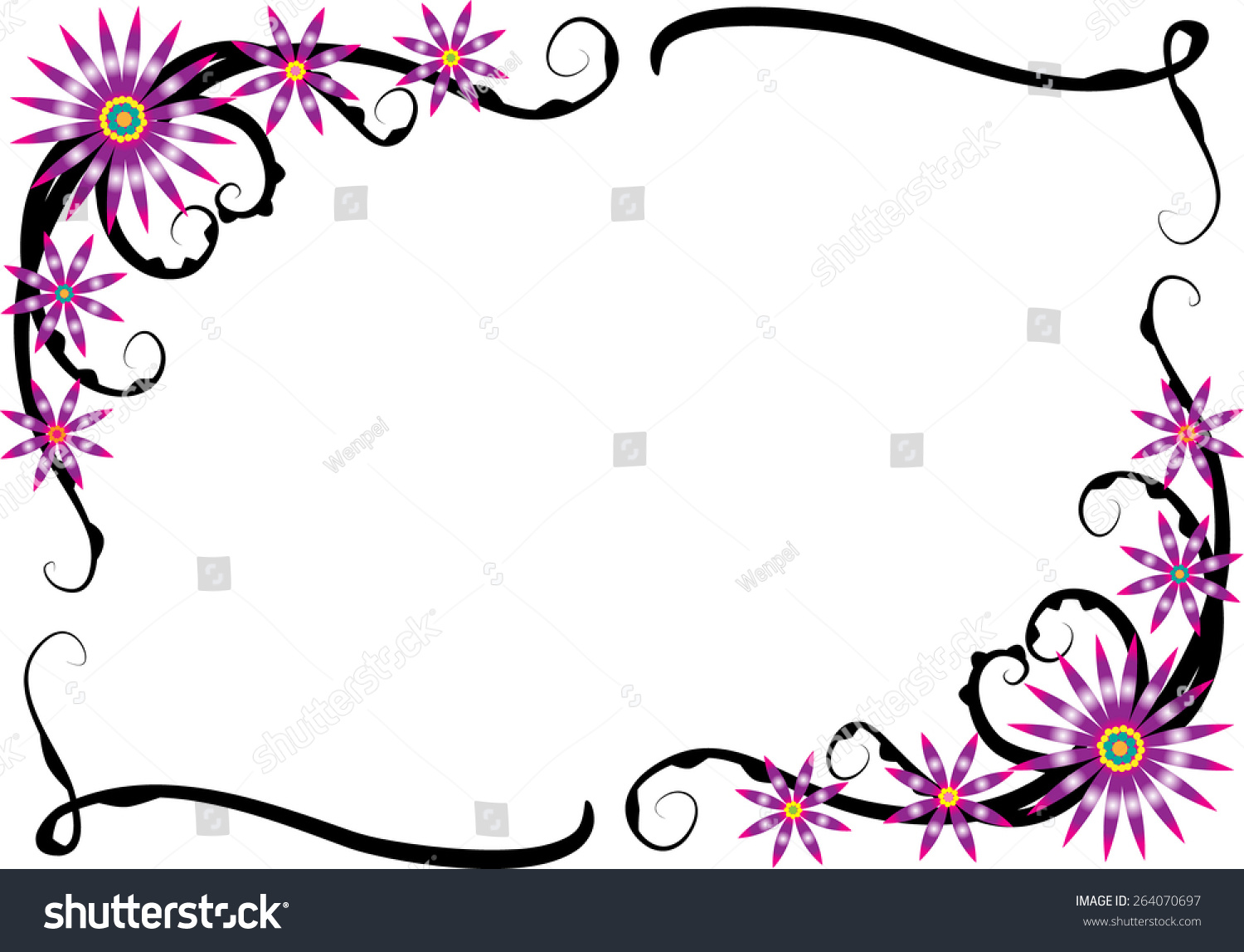 Vector Purple Flowers Border Stock Vector (Royalty Free) 264070697