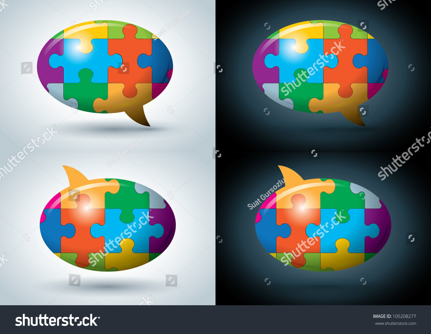 Vector Puzzle Speech Balloon Illustration Set Stock Vector (Royalty ...