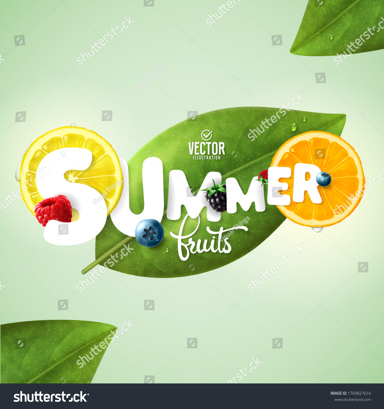 Vector Realistic Summer Fruits Composition Stock Vector (Royalty Free ...