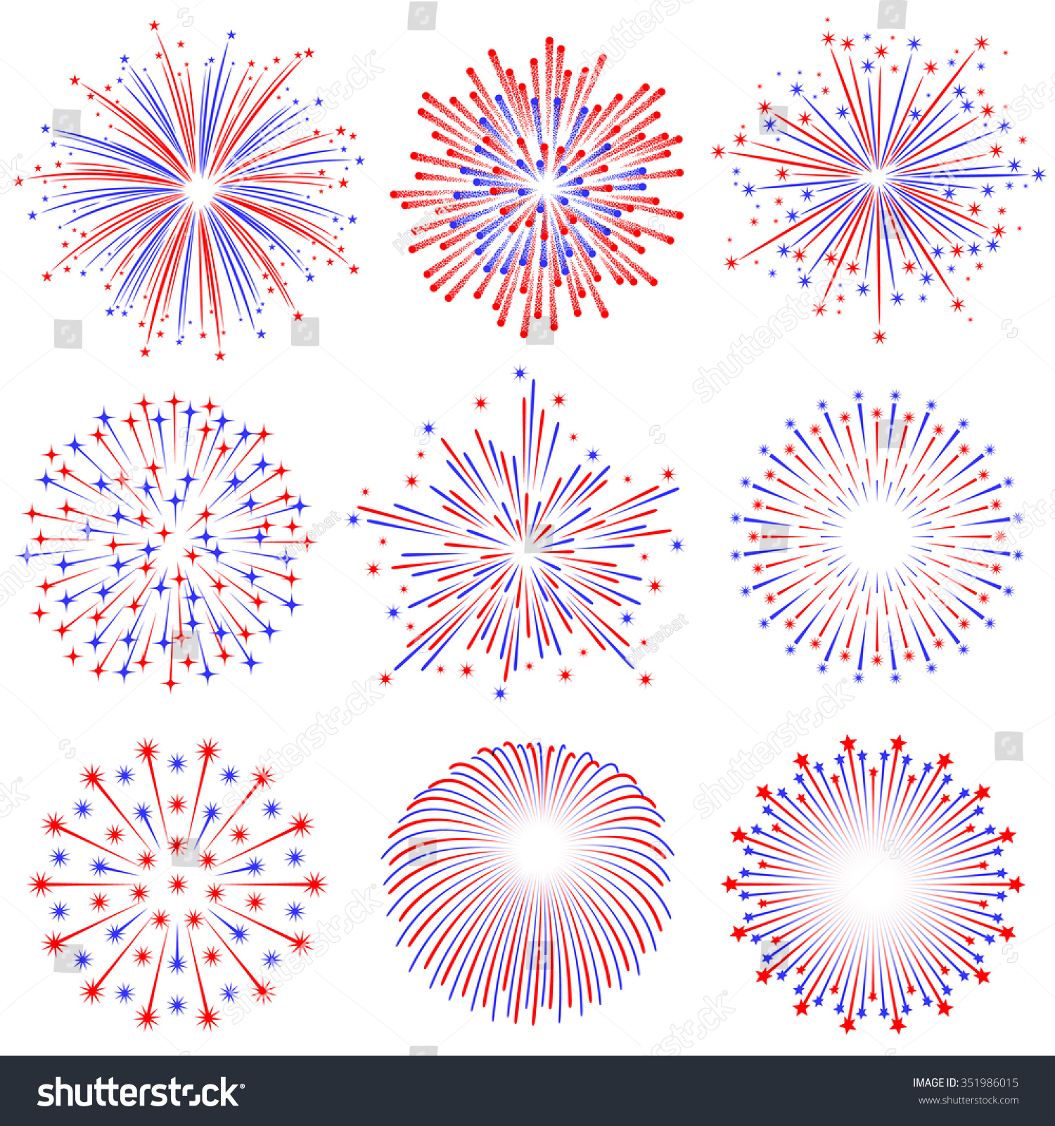 Vector Red Blue Fireworks Illustrations Set Stock Vector (Royalty Free ...