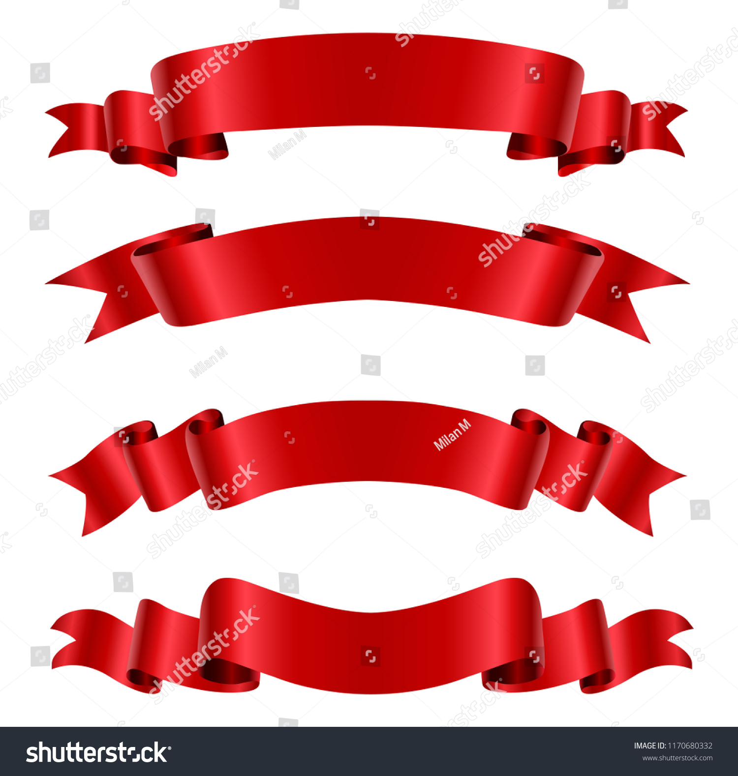 Vector Red Ribbonsribbon Banner Set Stock Vector (Royalty Free) 1170680332