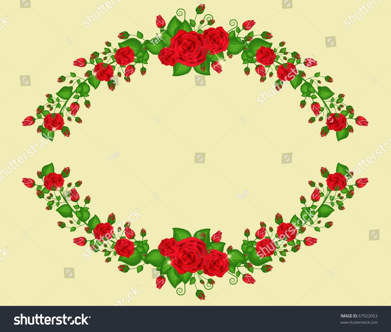 Vector Red Roses Oval Frame Stock Vector (Royalty Free) 67922053