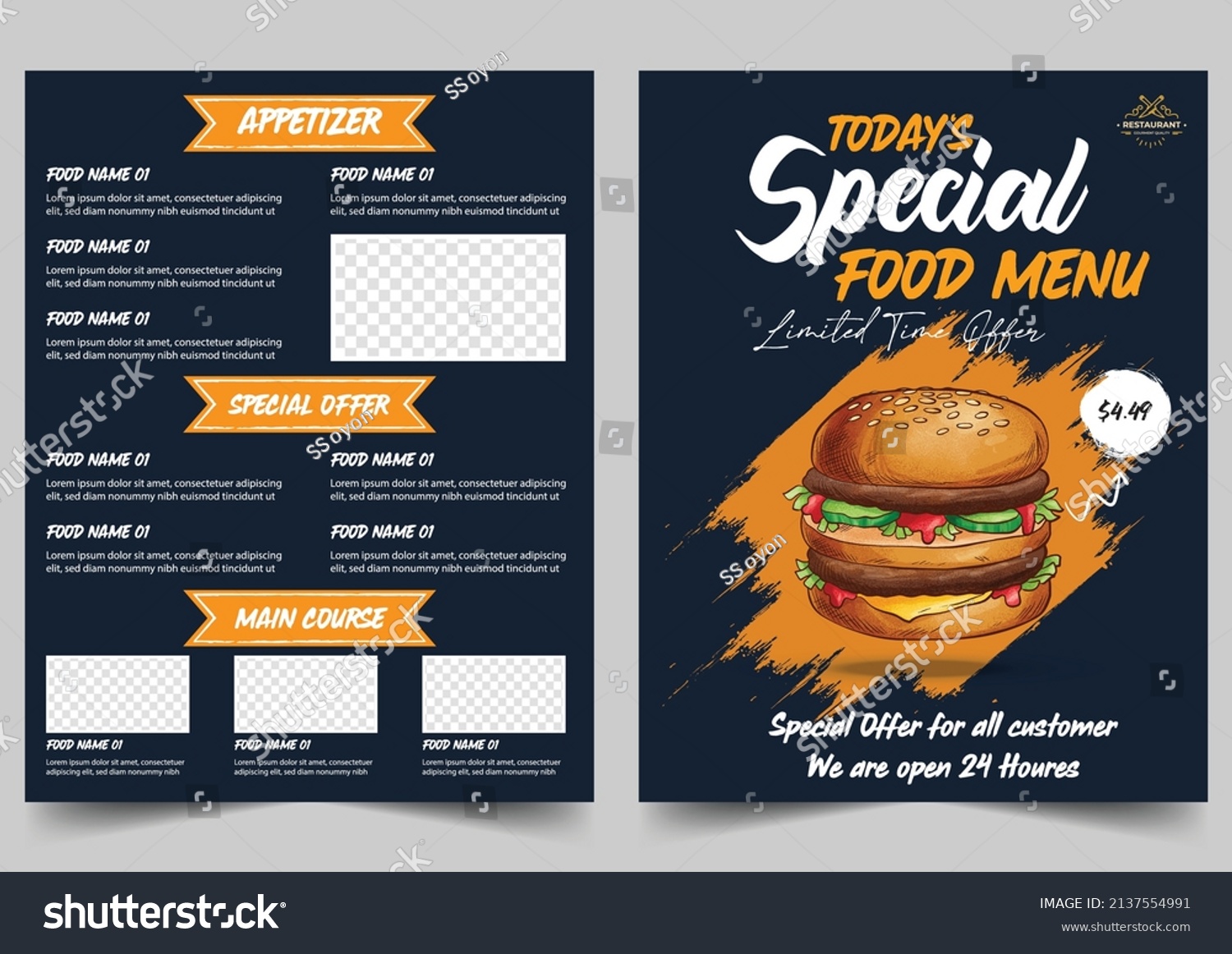 Vector Restaurant Back Front Menu Design Stock Vector (Royalty Free ...
