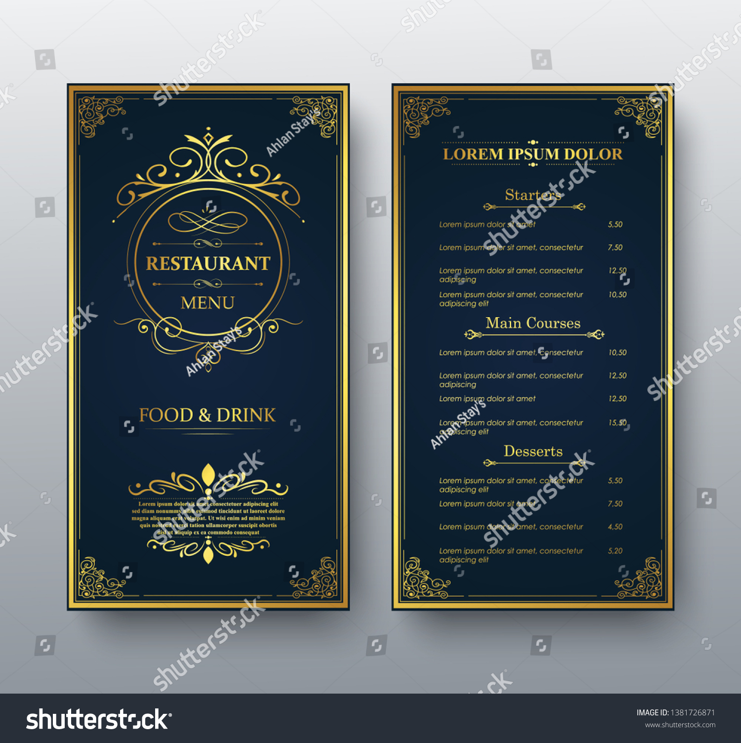 Vector Restaurant Menu Gold Template Stock Vector (Royalty Free) 1381726871