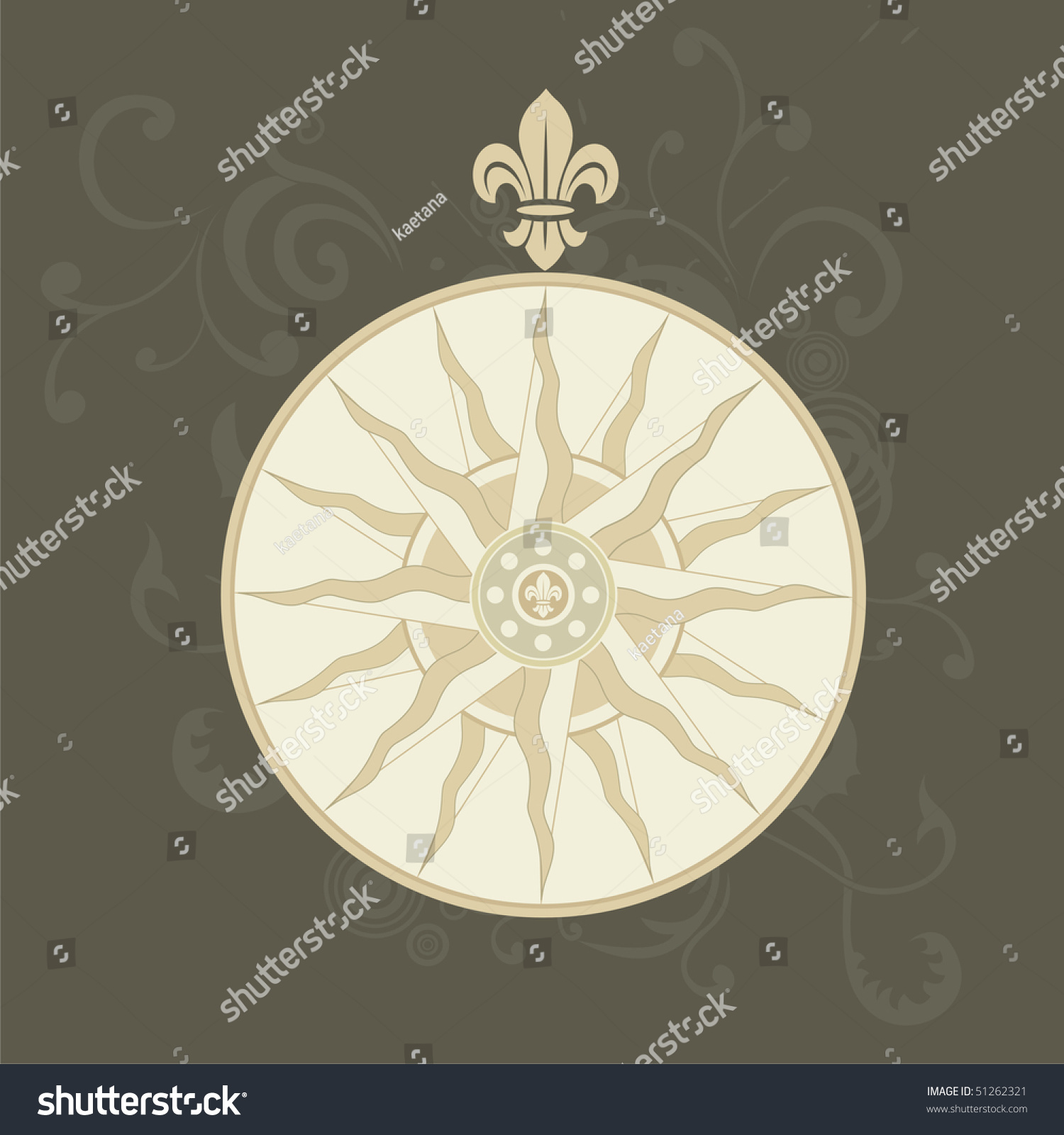 Vector Retro Compass Fleurdelis Stock Vector (Royalty Free) 51262321