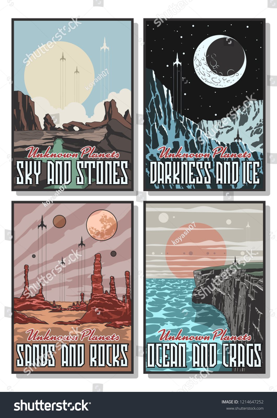 Vector Retro Futuristic Space Posters: เวกเตอร์สต็อก (ปลอดค่าลิขสิทธิ์ ...