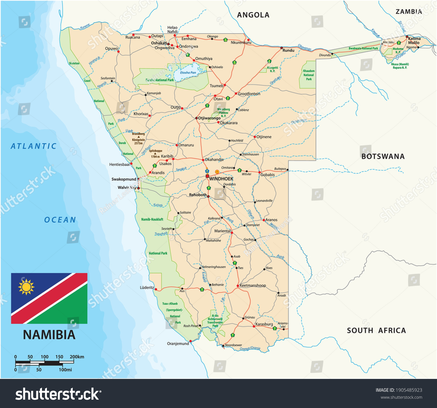 Vector Road Map Namibia Flag Stock Vector (Royalty Free) 1905485923 ...