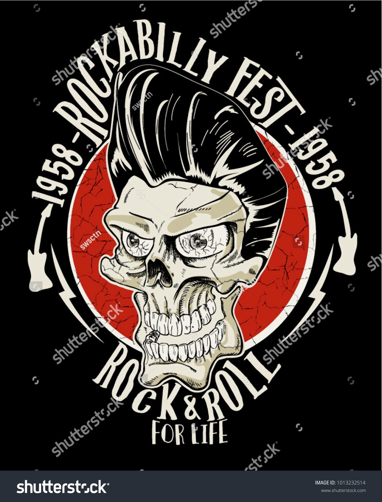 Vector Rockabilly Skull Illustration Stock Vector (Royalty Free) 1013232514