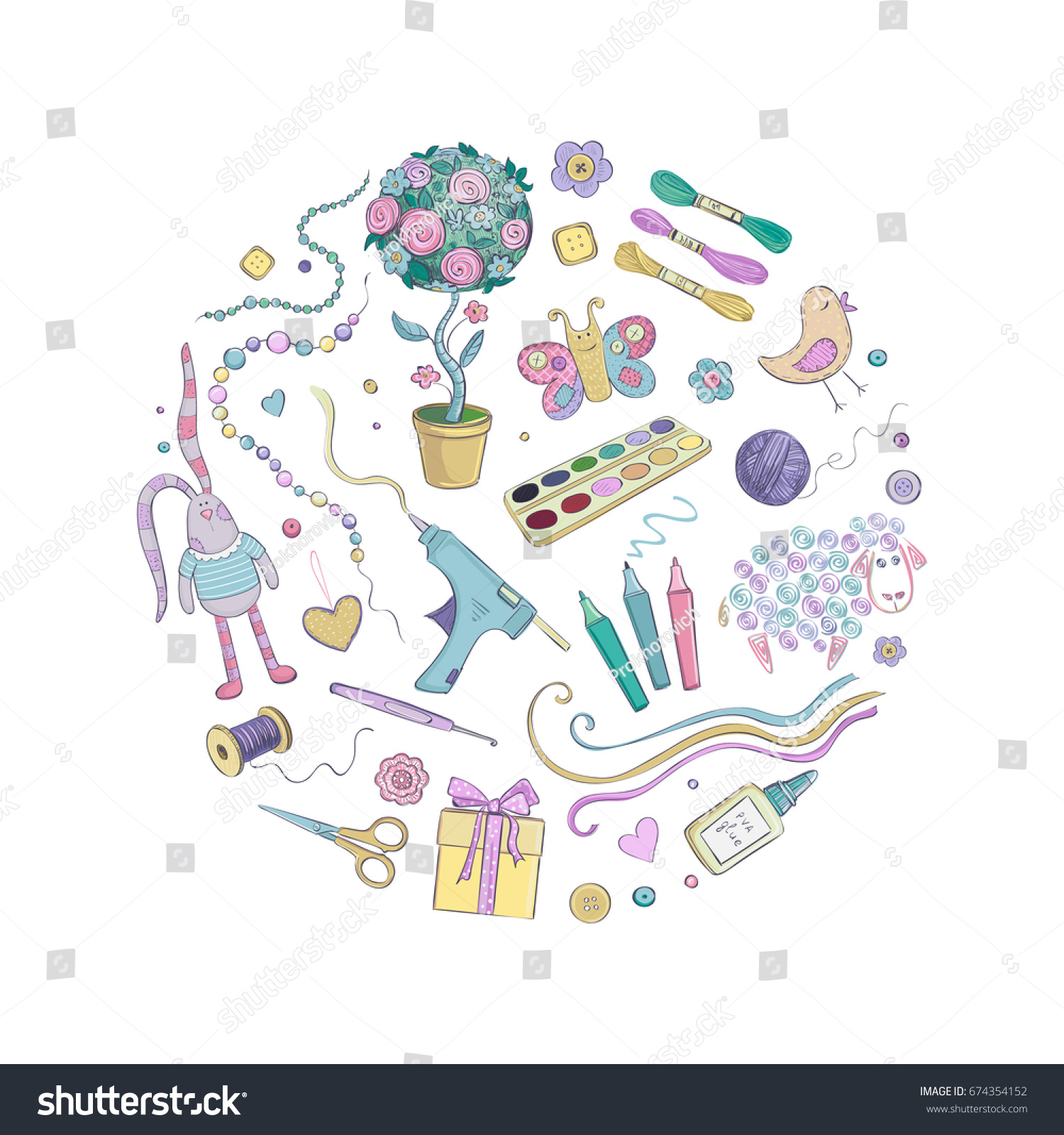 Vector Round Composition Hobbies Creativity Tools Stock Vector (Royalty ...
