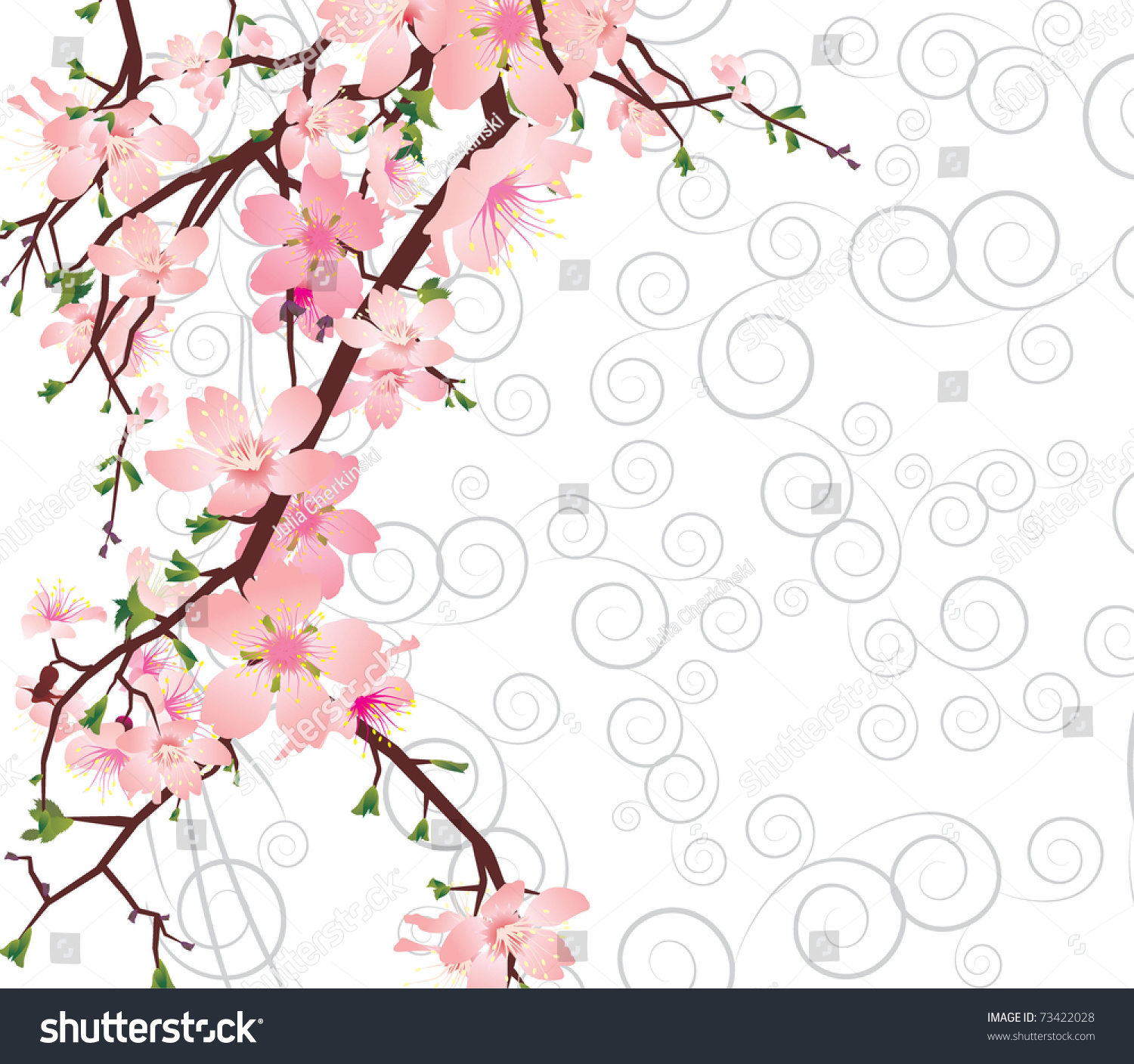 Vector Sakura Branch On White Ornate Stock Vector (Royalty Free) 73422028