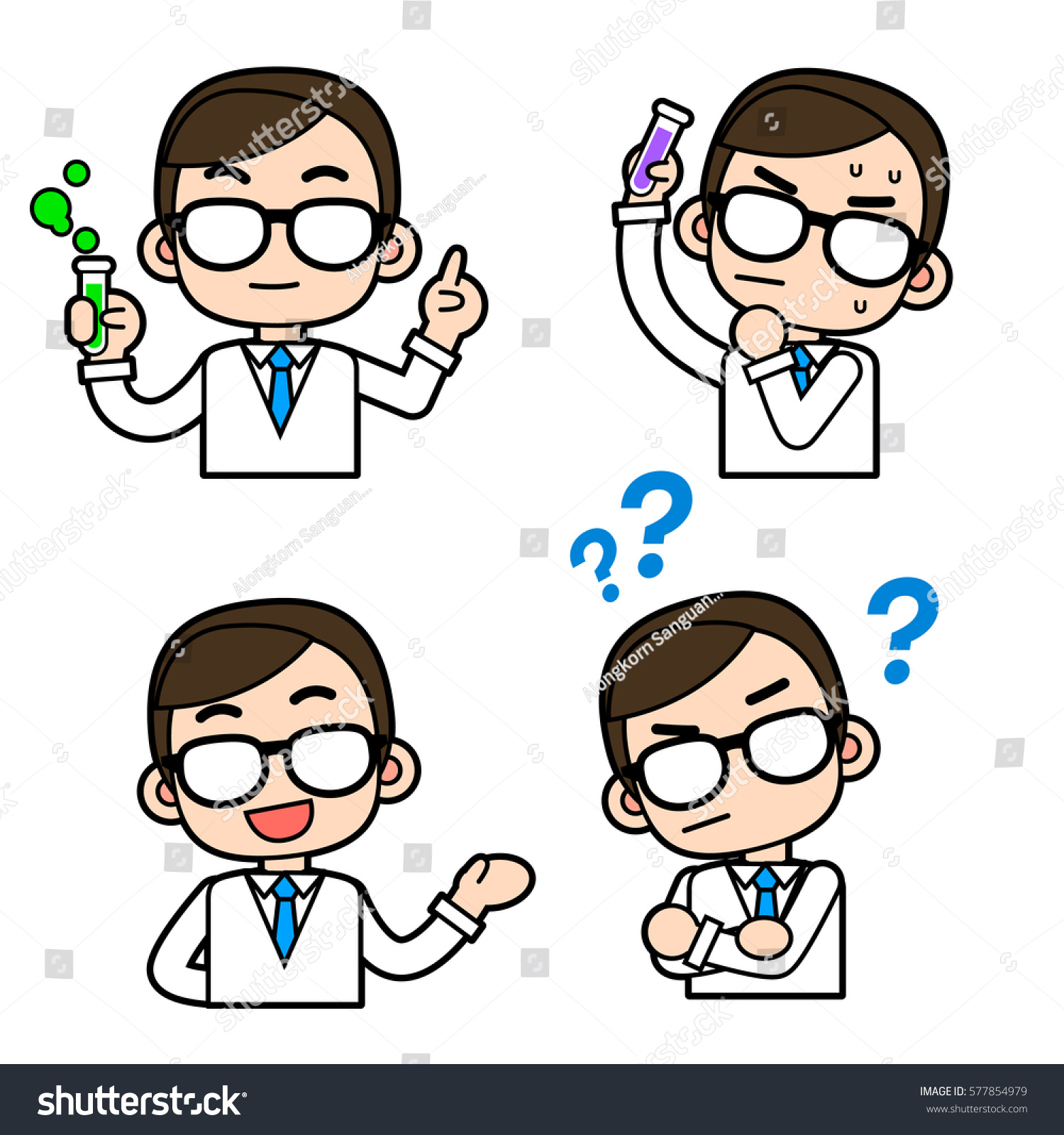 Vector Scientist Character Different Action Poses: เวกเตอร์สต็อก (ปลอด ...