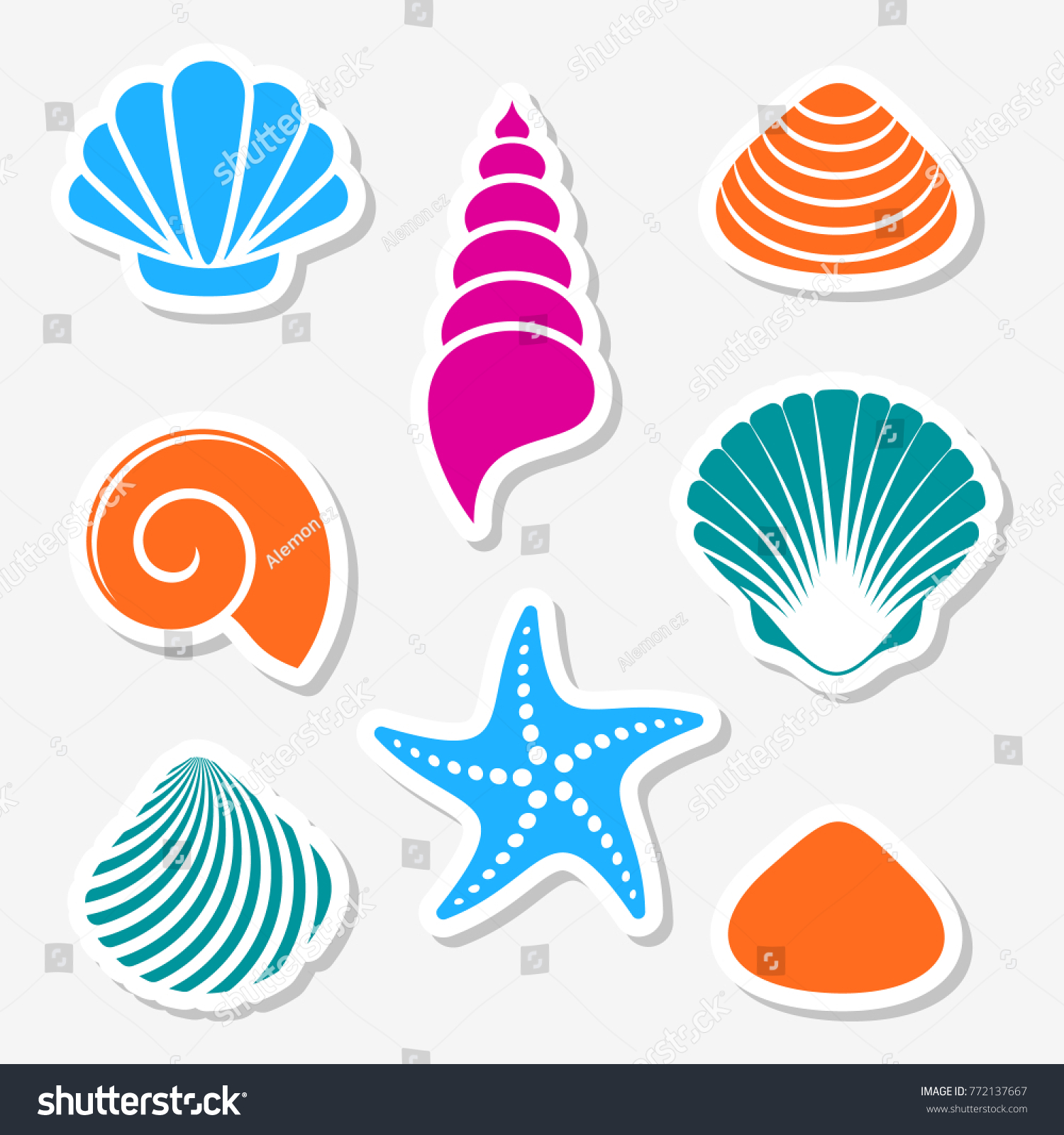 Vector Sea Shells Starfish Labels Shadows Stock Vector (Royalty Free ...