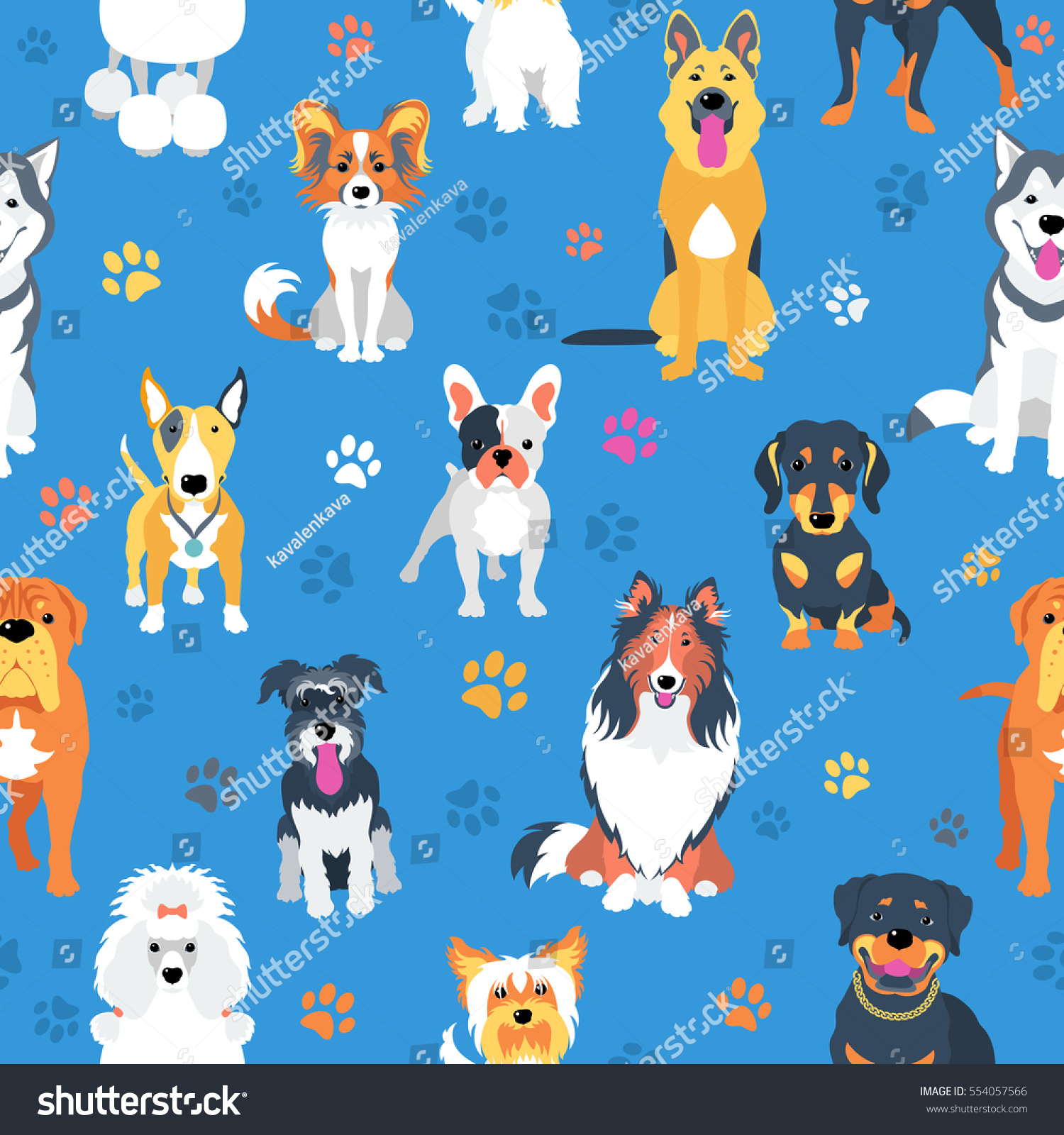 Vector Seamless Background Dogs Flat Design Stock Vector 554057566 ...