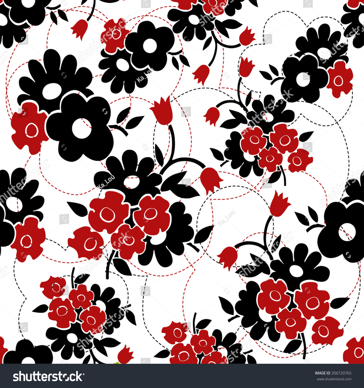 Vector Seamless Floral Pattern Black Red Stock Vector (Royalty Free ...