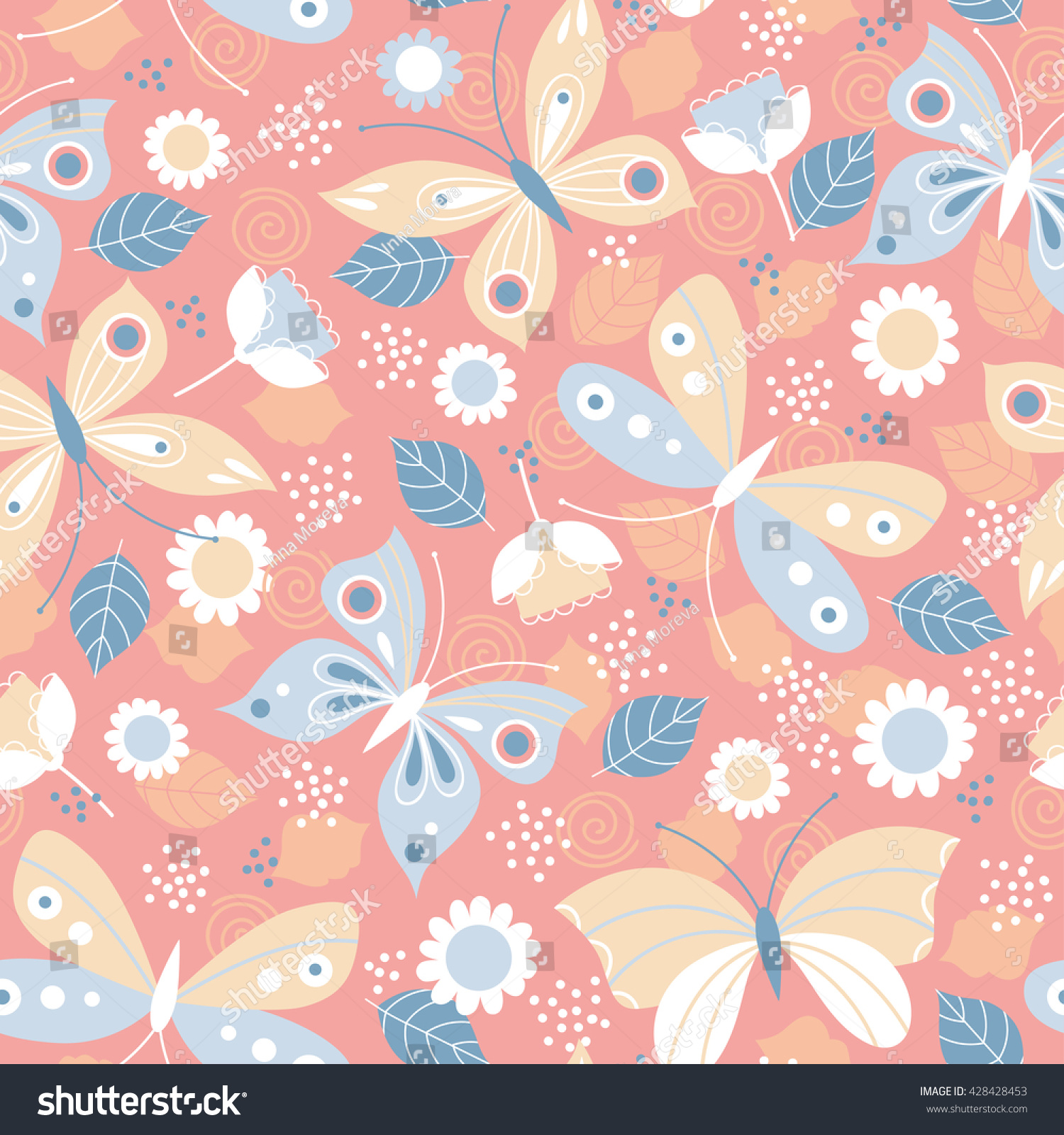 Vector Seamless Girly Pattern Cute Butterflies Stock Vector (Royalty ...