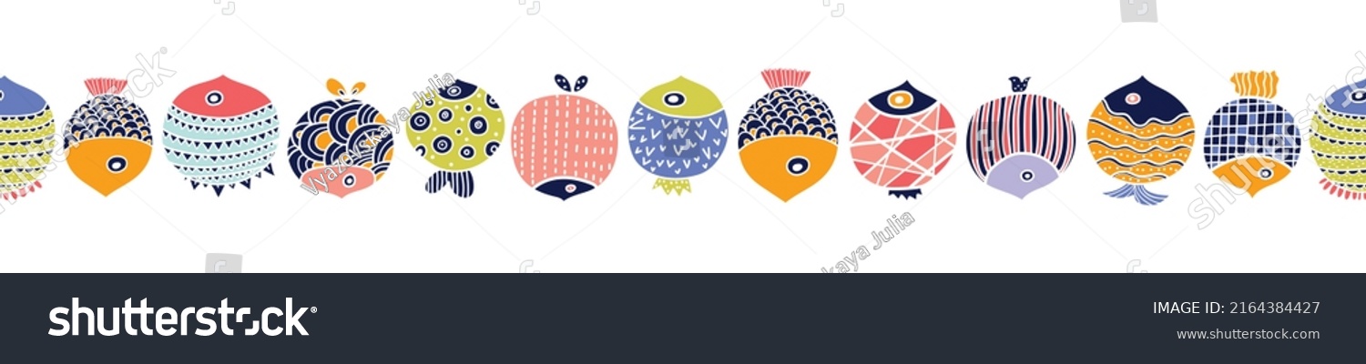 Vector Seamless Horizontal Border Cute Fish Stock Vector (Royalty Free ...