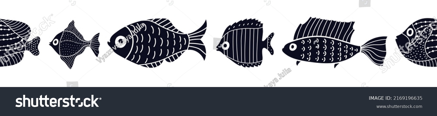 Vector Seamless Horizontal Border Fish Stock Vector (Royalty Free ...