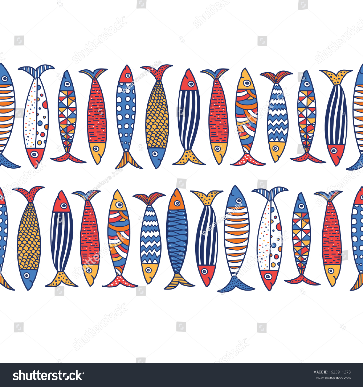 Vector Seamless Horizontal Border Fish Cute: vector de stock (libre de ...