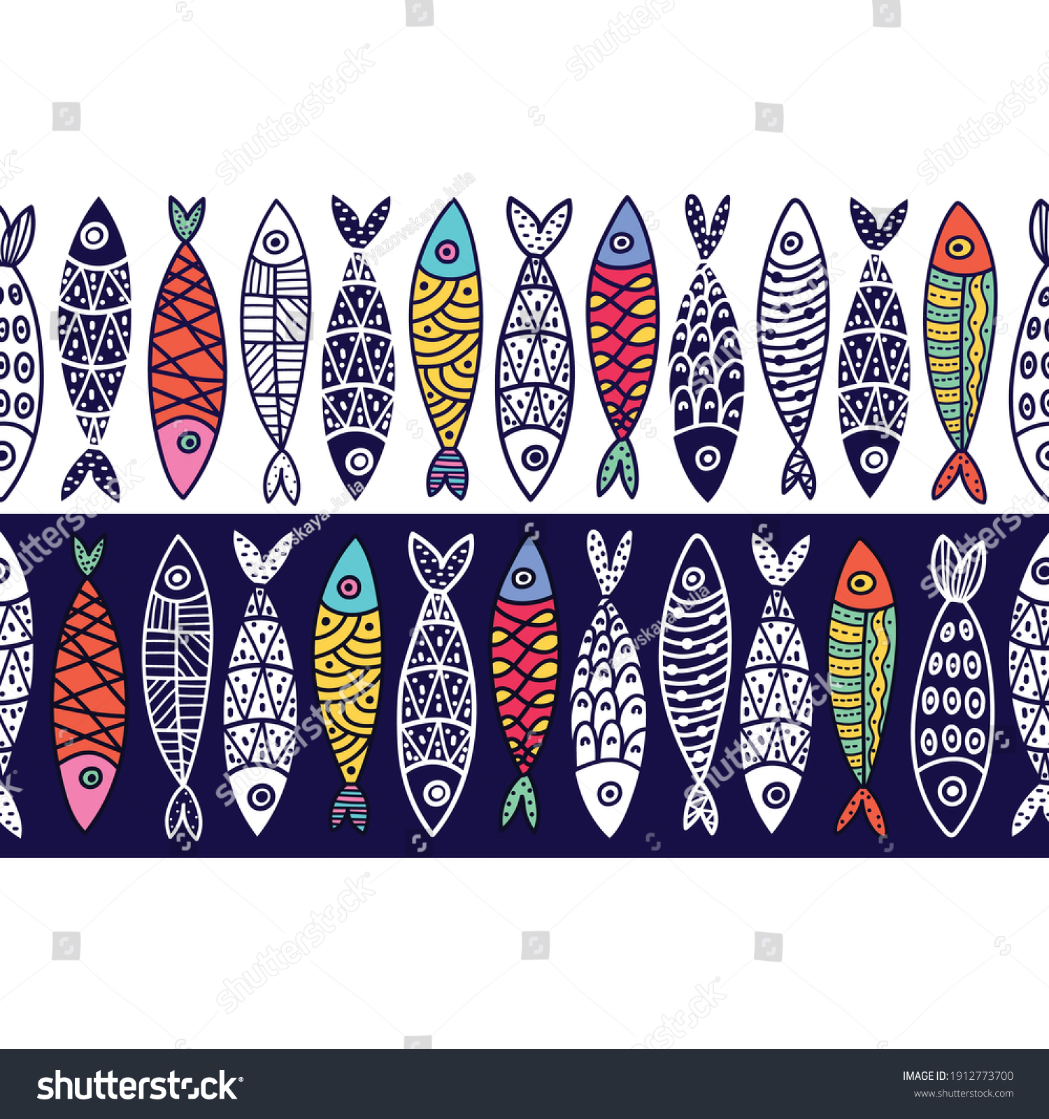 Vector Seamless Horizontal Border Fish Cute Stock Vector (Royalty Free ...