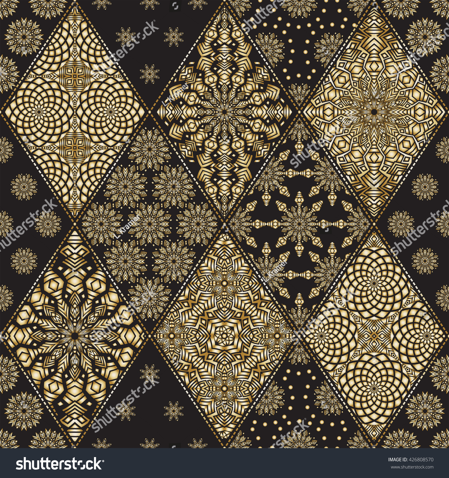 Vector Seamless Patchwork Pattern Black Gold Stock Vector (Royalty Free ...
