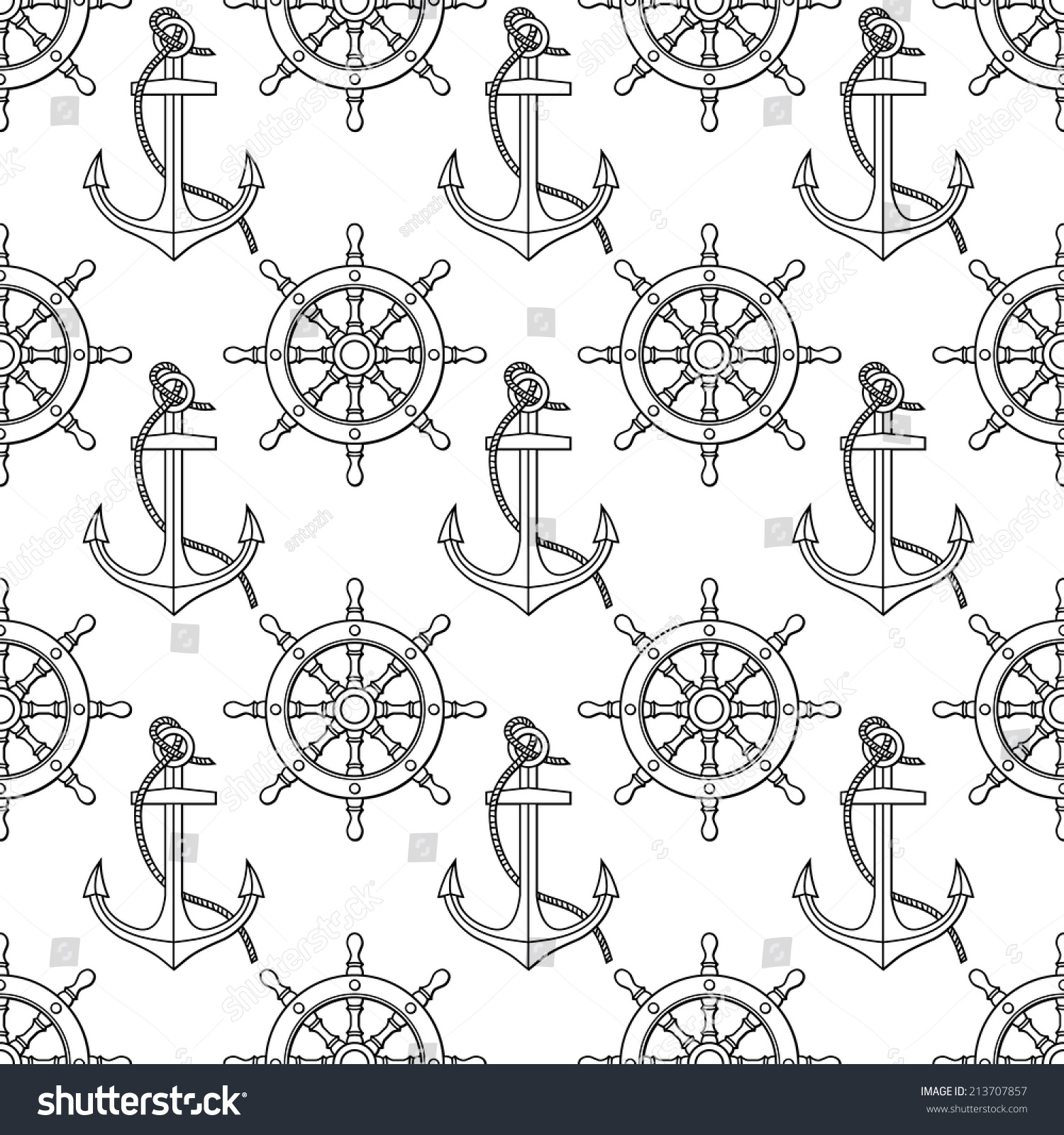 Vector Seamless Pattern Anchors Ships Wheels: vetor stock (livre de ...