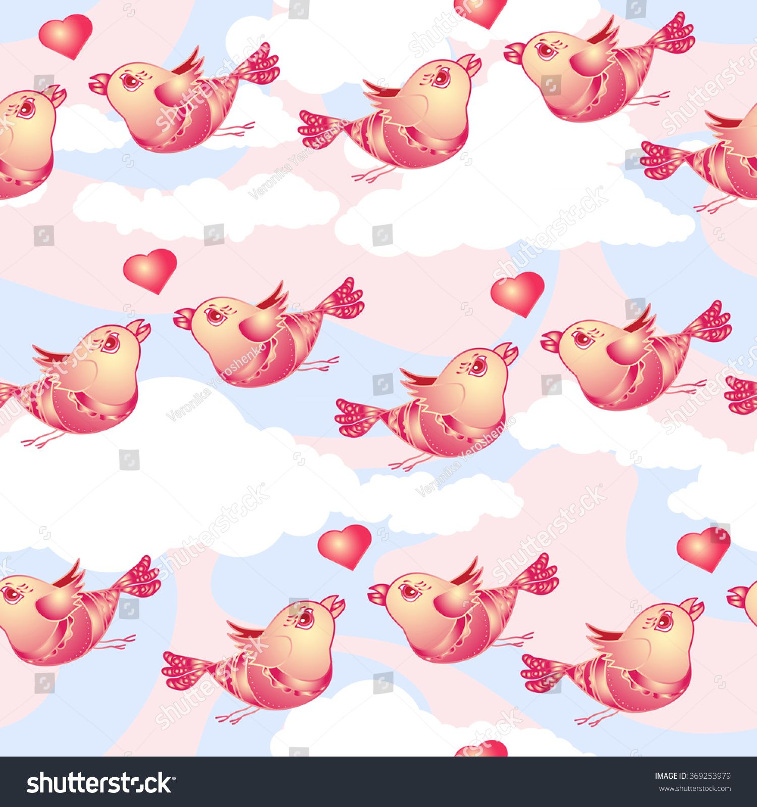 Vector Seamless Pattern Birds Hearts On Stock Vector (Royalty Free ...