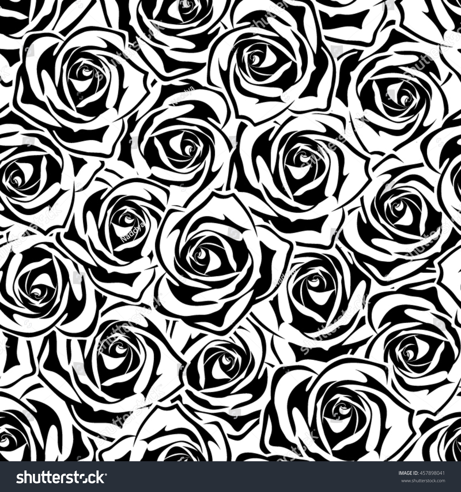 Vector Seamless Pattern Black White Roses Stock Vector (Royalty Free ...