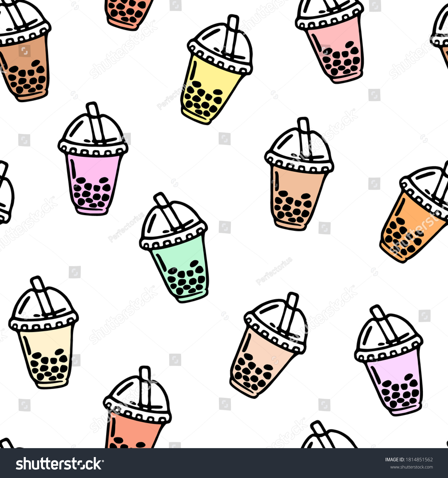 Vector Seamless Pattern Bubble Tea Plastic Stock Vector (Royalty Free ...