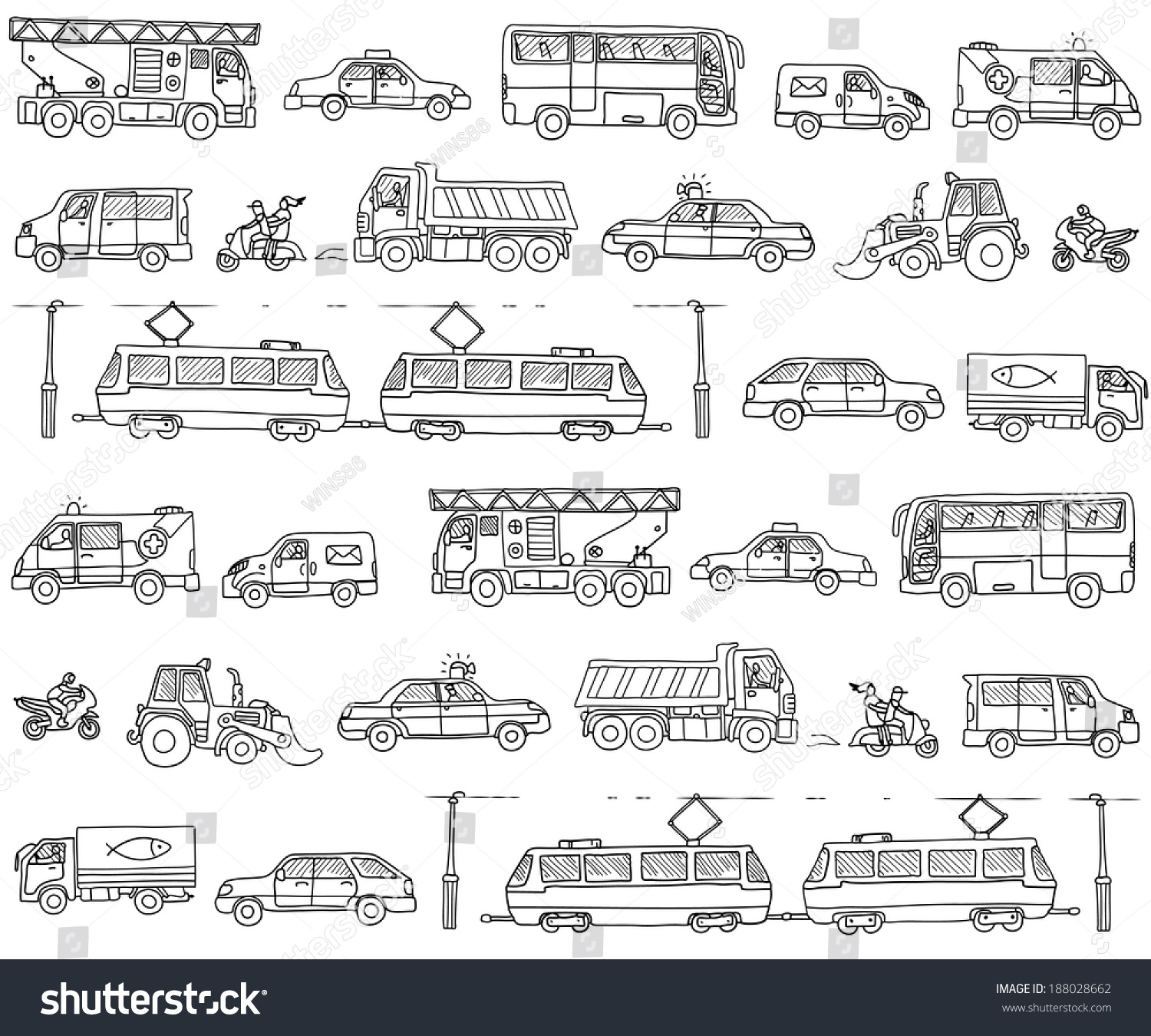 Vector Seamless Pattern Cars Traffic Doodle Stock Vector (Royalty Free ...