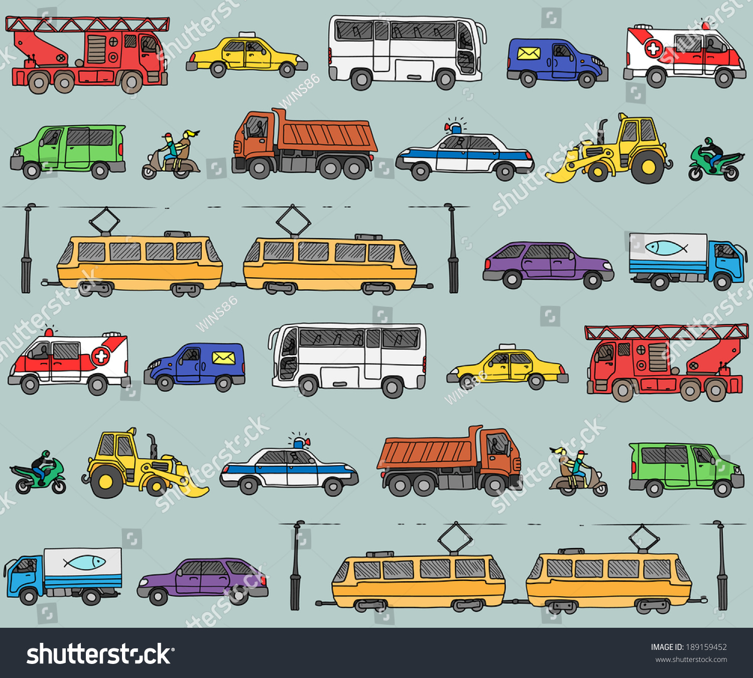 Vector Seamless Pattern Cars Traffic Doodle Stock Vector 189159452 ...