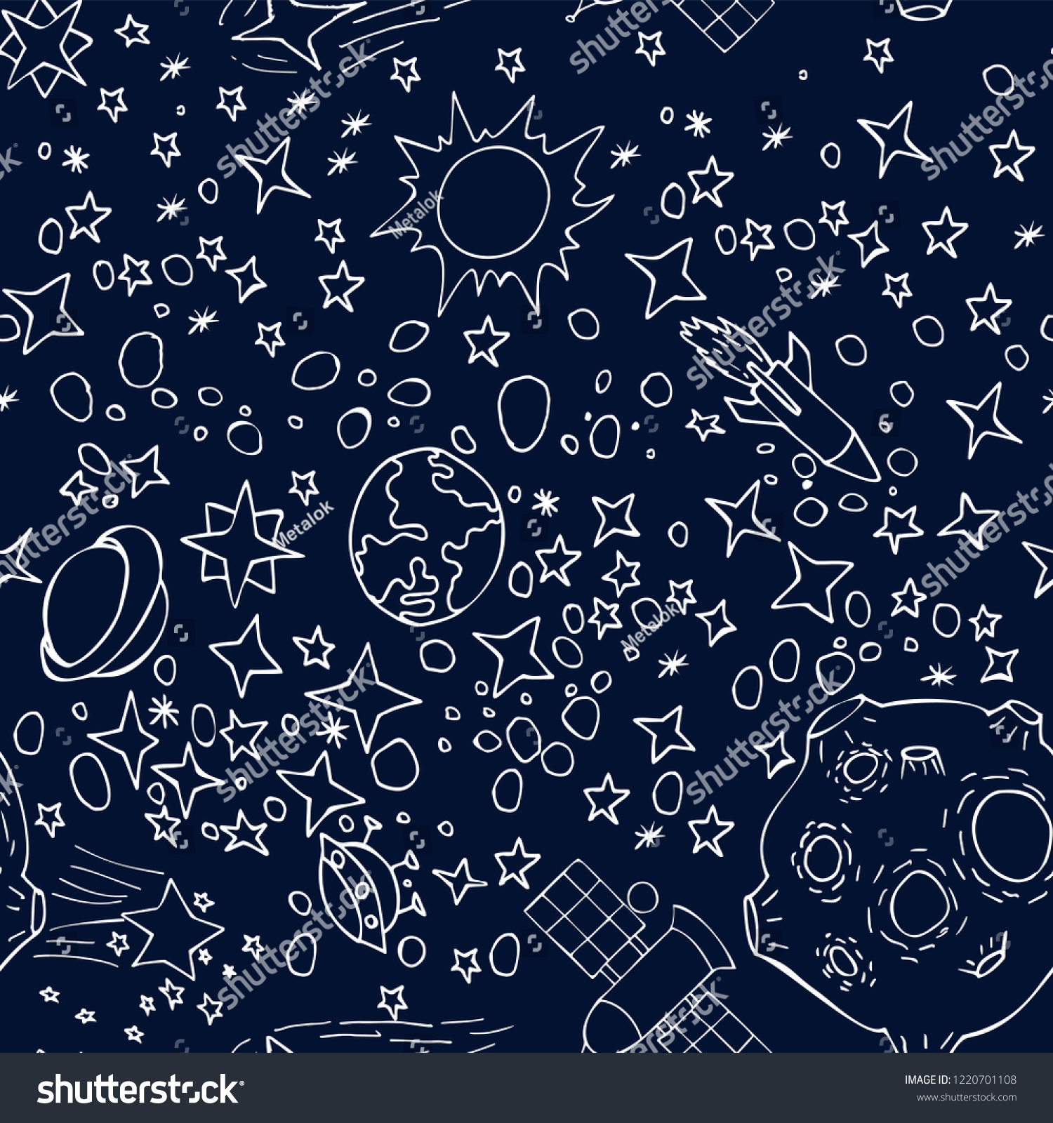 Vector Seamless Pattern Cosmos Objects On Stock Vector (Royalty Free ...