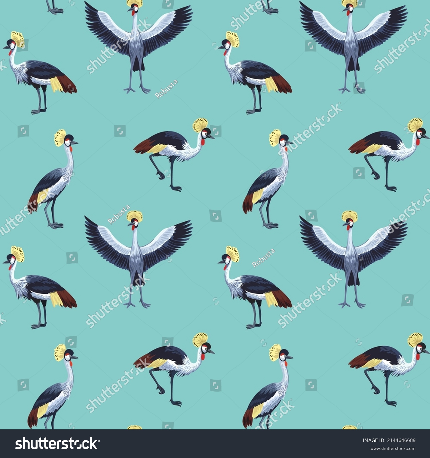 Vector Seamless Pattern Crowned Crane Birds Stock Vector (Royalty Free ...