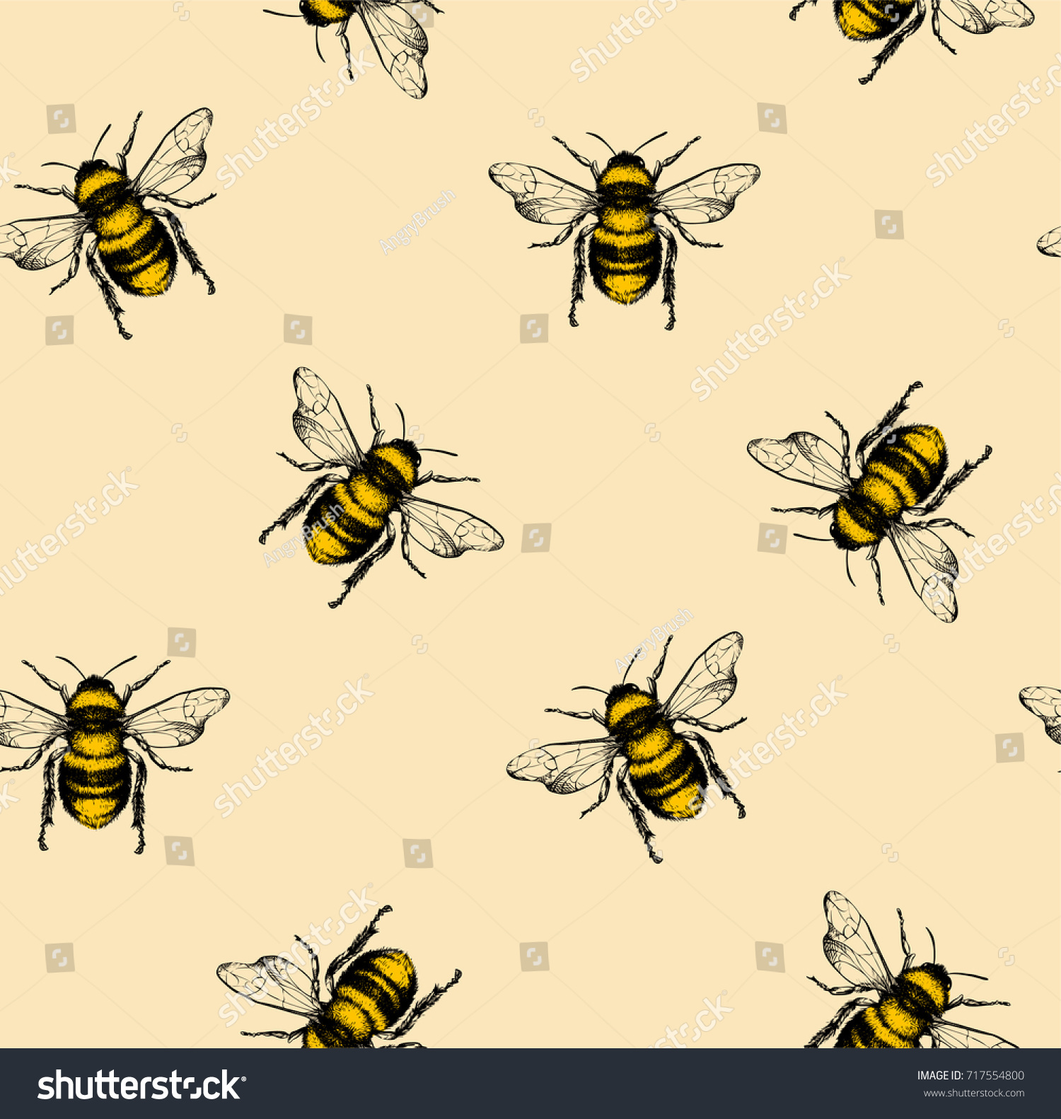 Vector Seamless Pattern Honey Bee Engraving Stock Vector (Royalty Free ...