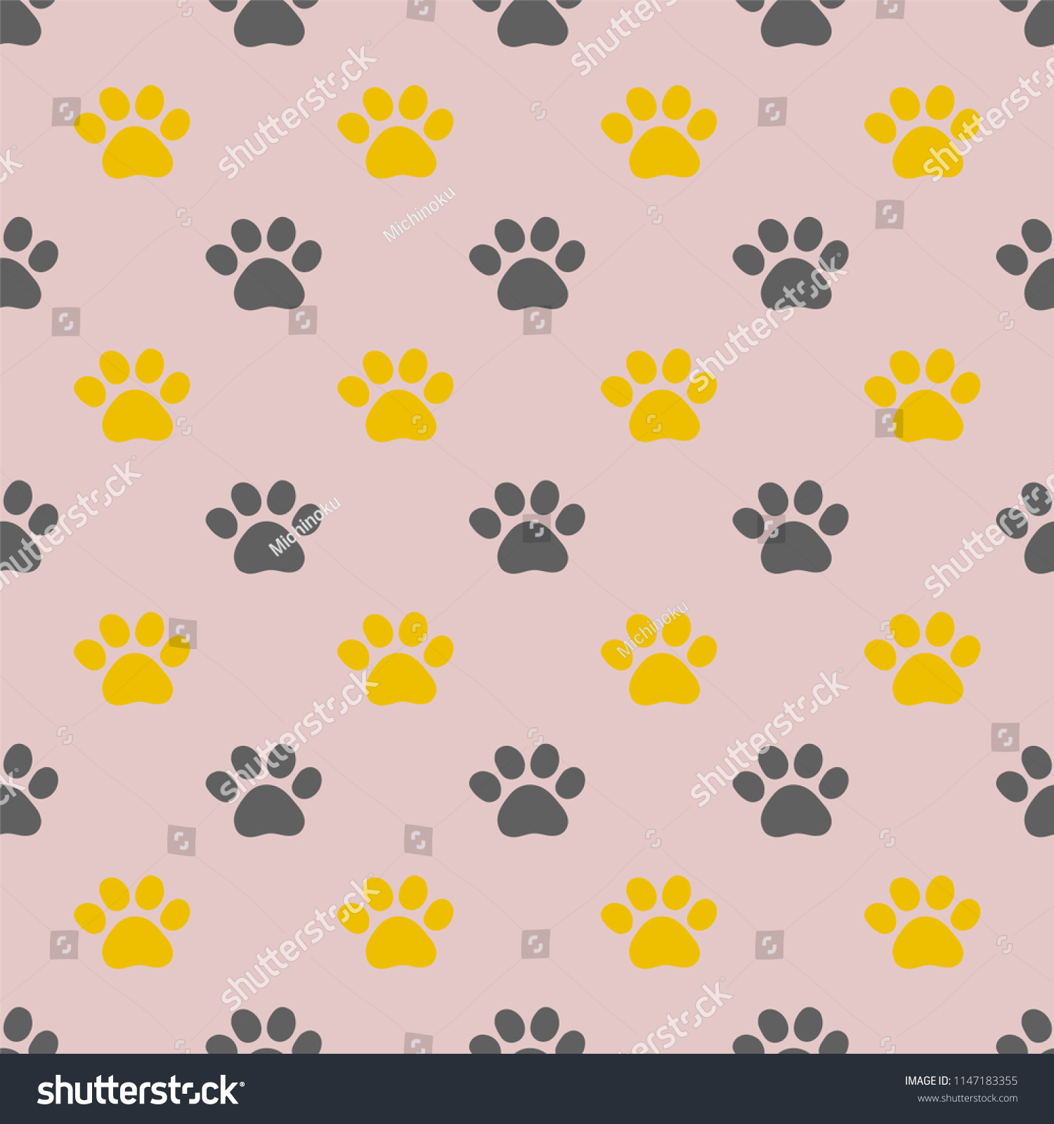 Vector Seamless Pattern Kitten Paws Footprints Stock Vector (Royalty ...