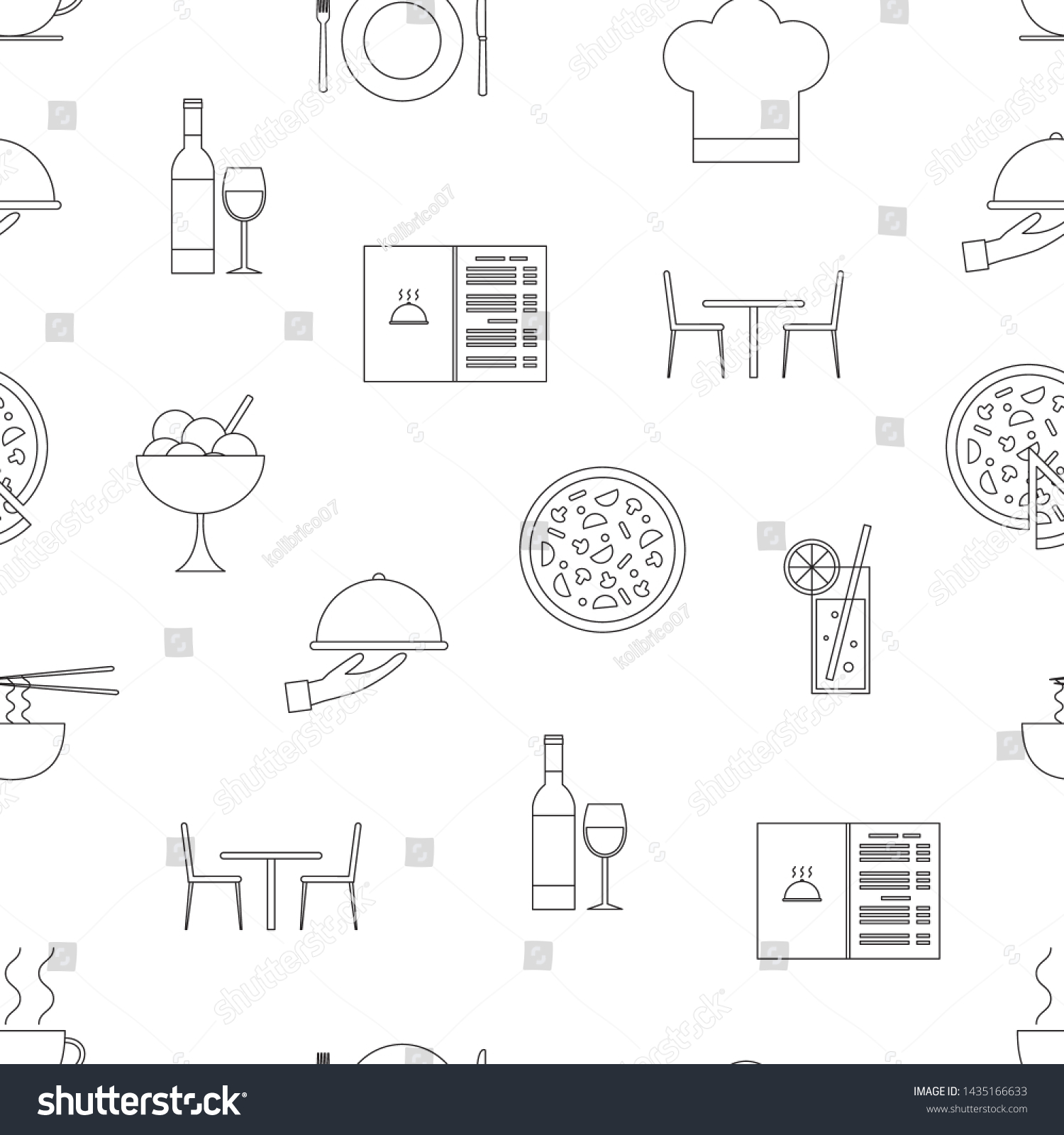 Vector Seamless Pattern Line Restaurant Symbols Stock Vector (Royalty ...