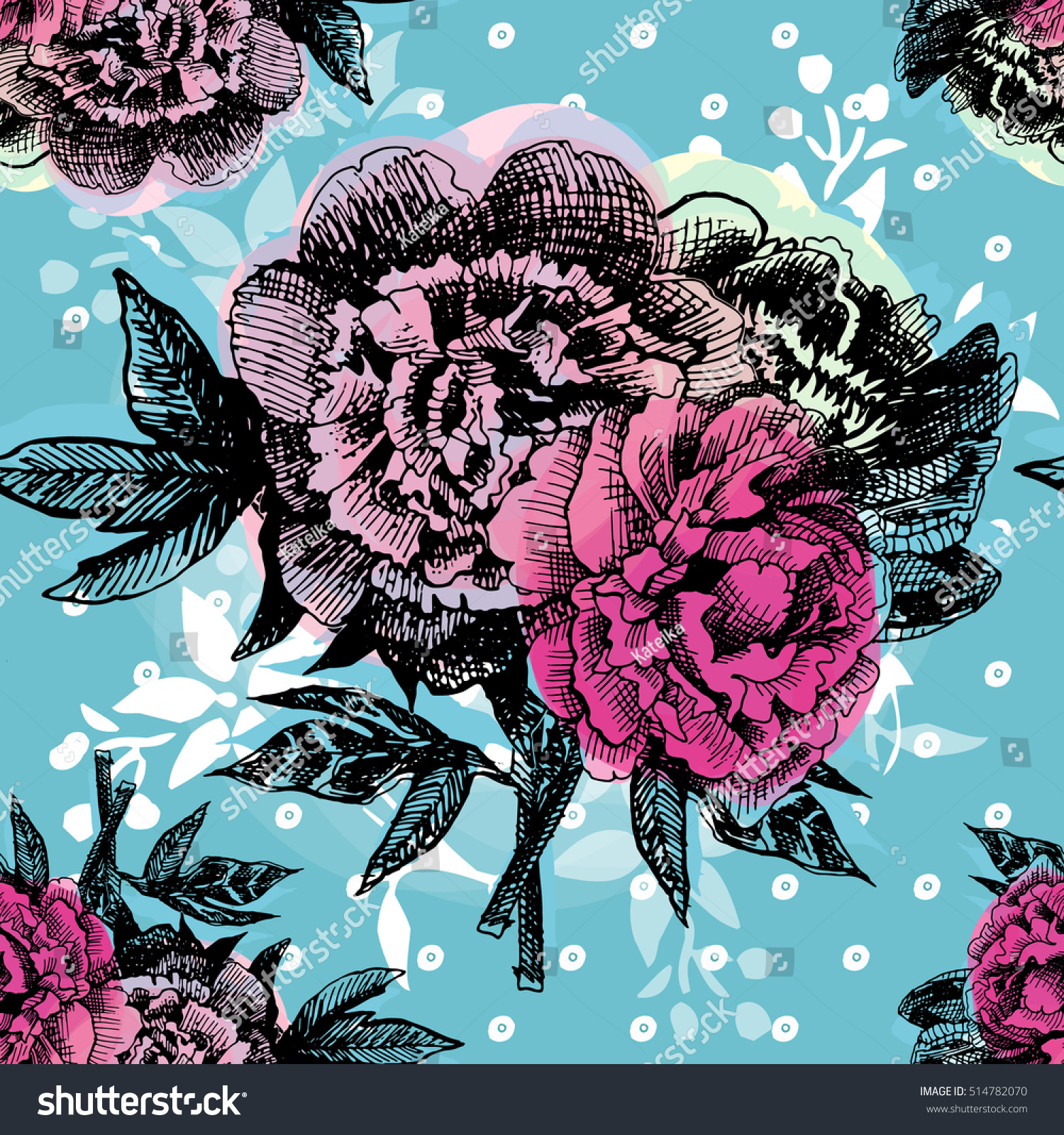 Vector Seamless Pattern Peonies Blue Stock Vector (Royalty Free ...