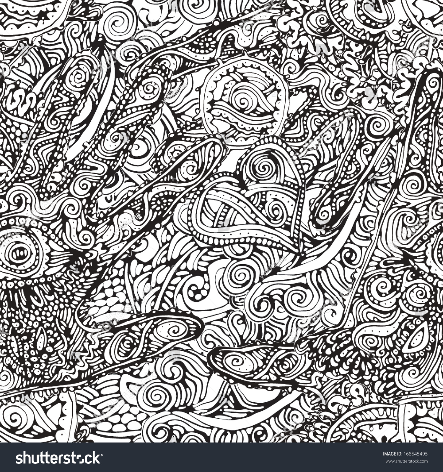 Vector Seamless Psychedelic Doodle Pattern Black Stock Vector (Royalty ...