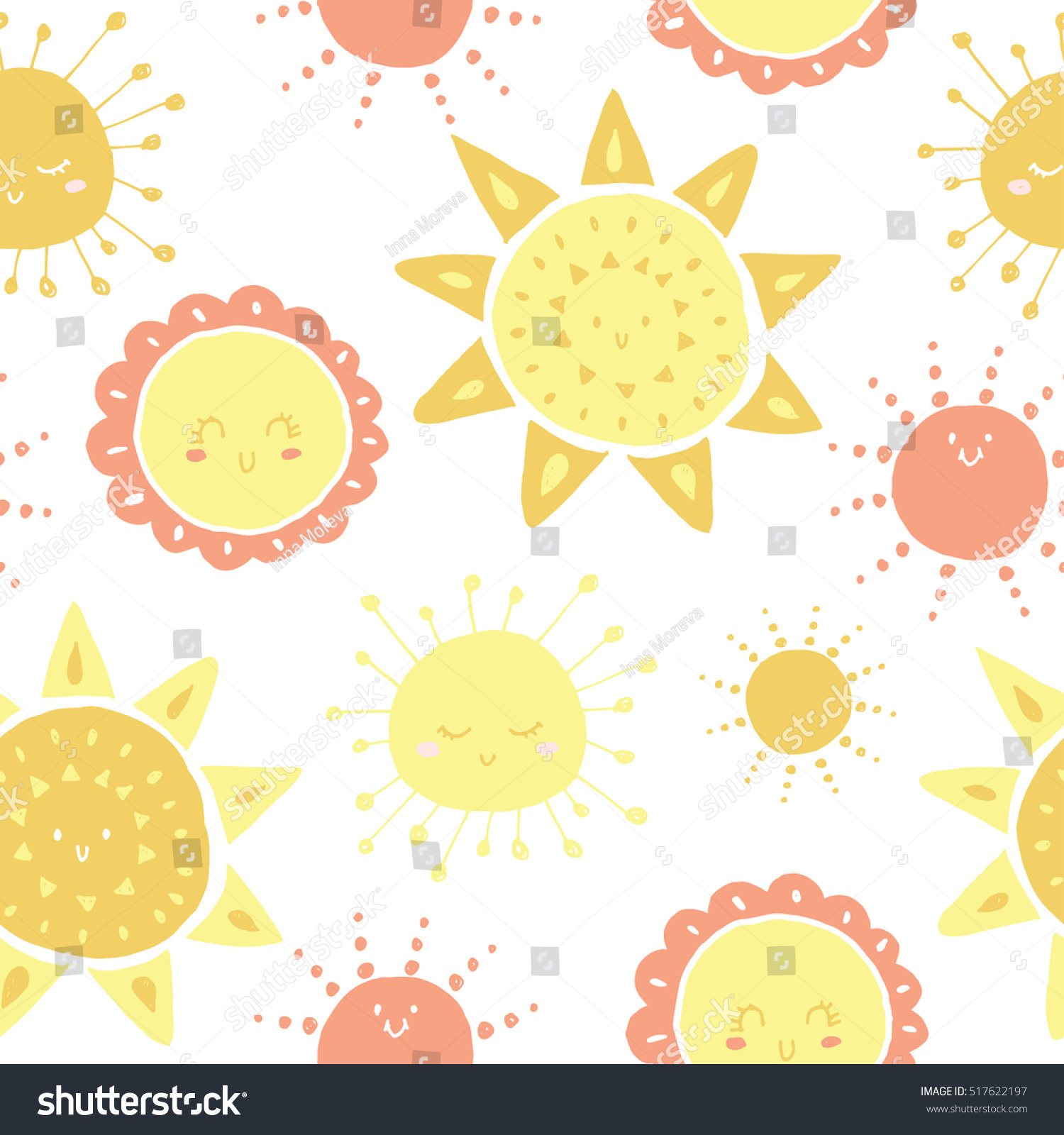 Vector Seamless Summer Pattern Cute Sun Stock Vector 517622197 ...